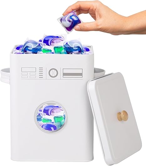 Amazon.com: Skywin Metal Laundry Pod Container with Lift-Up Lid Wooden Handle for Laundry Room ...