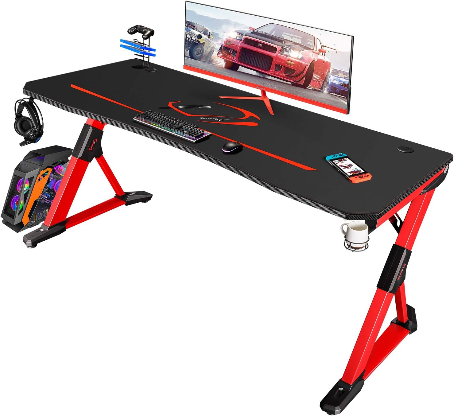 Amazon.com: Homall 63 inch Gaming Desk Z Shaped Computer Desk Home ...