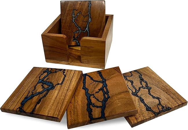Amazon.com: Cultured Creation | Wood and Resin Coasters Set of 4 with ...
