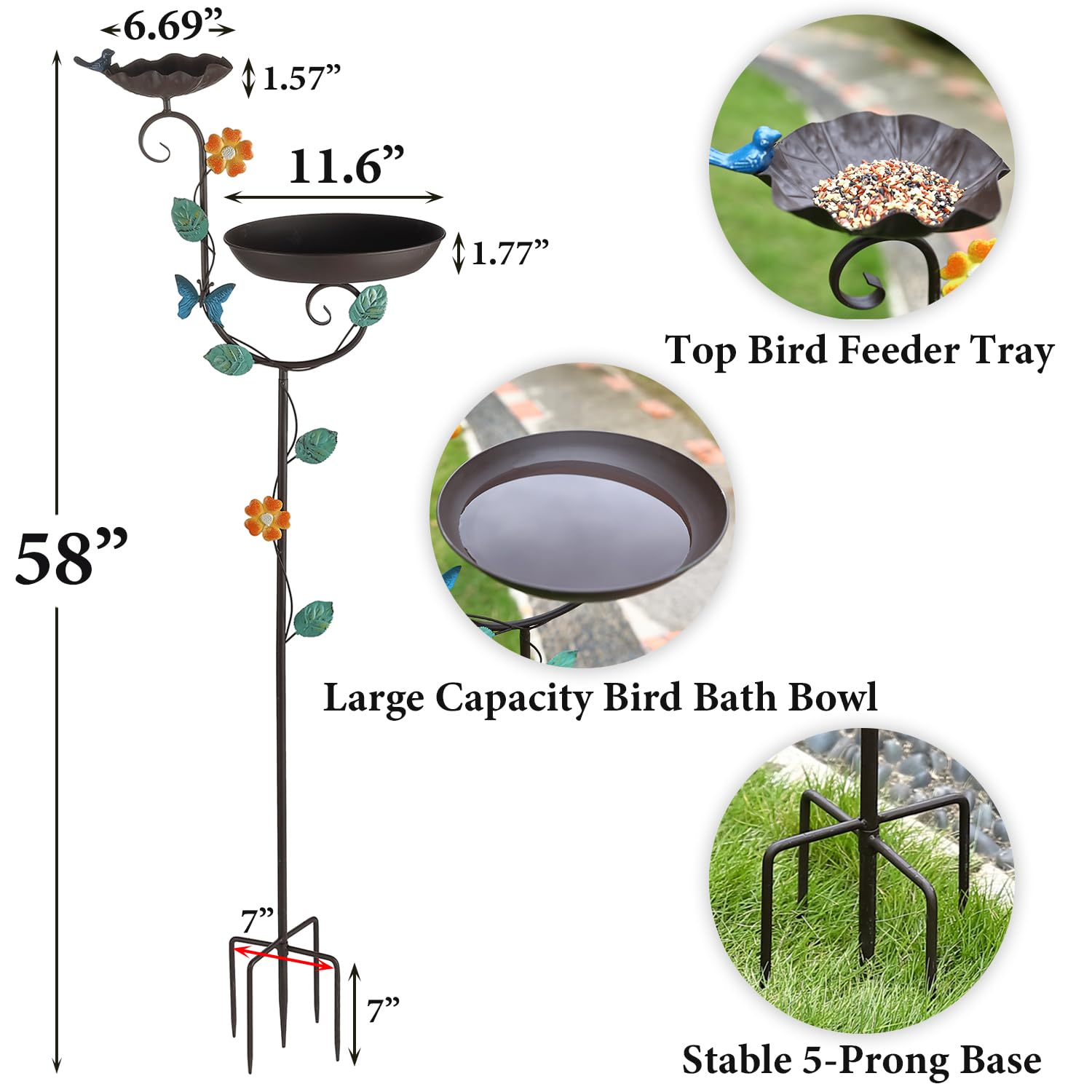 Free Standing Bird Baths for Outdoors, 58" H Decorative Bird Bath ...