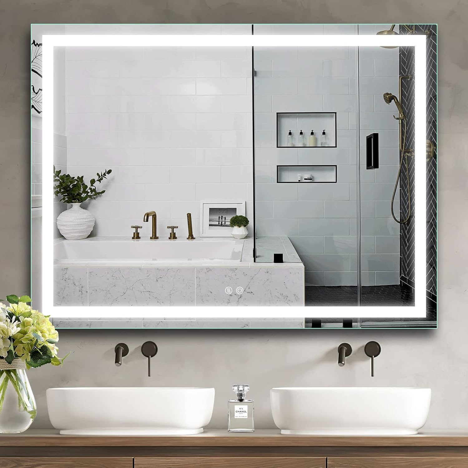 Amazon.com: smartrun 48x36 Inch Lighted Bathroom Mirror, Wall-Mounted ...
