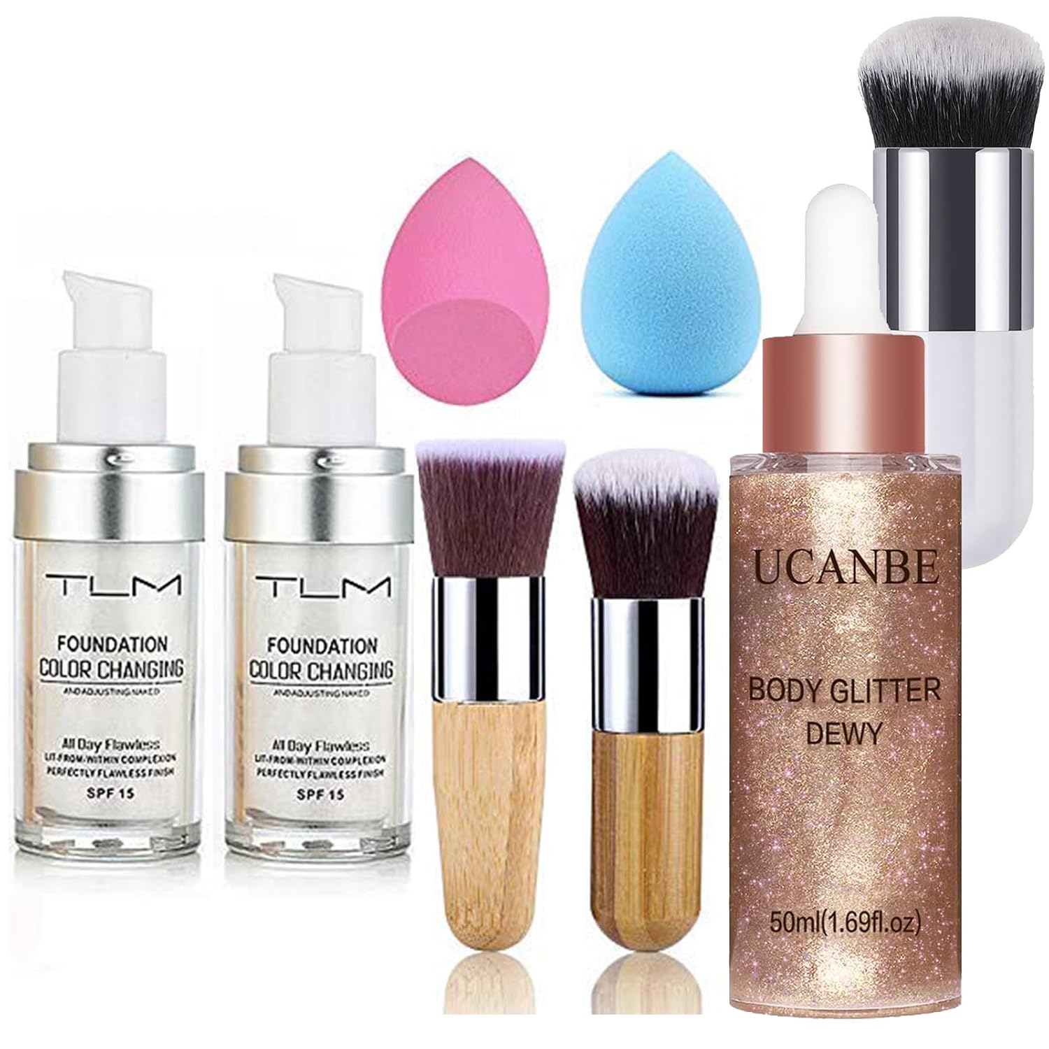 Amazon.com : 2pcs TLM Color Changing Foundation Liquid with 2 Brushes ...