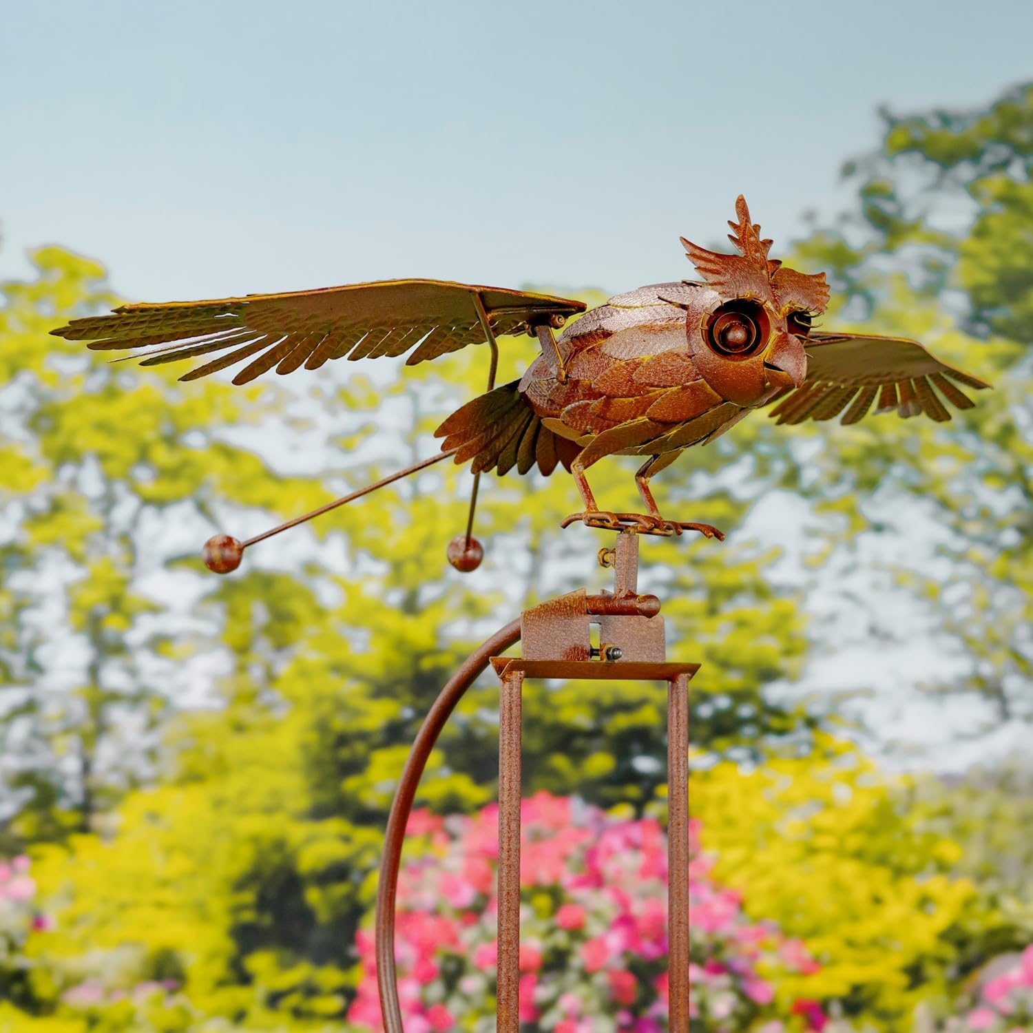 Amazon.com: Zaer Ltd. Large Flapping Owl Garden Stake, Metal Wind ...