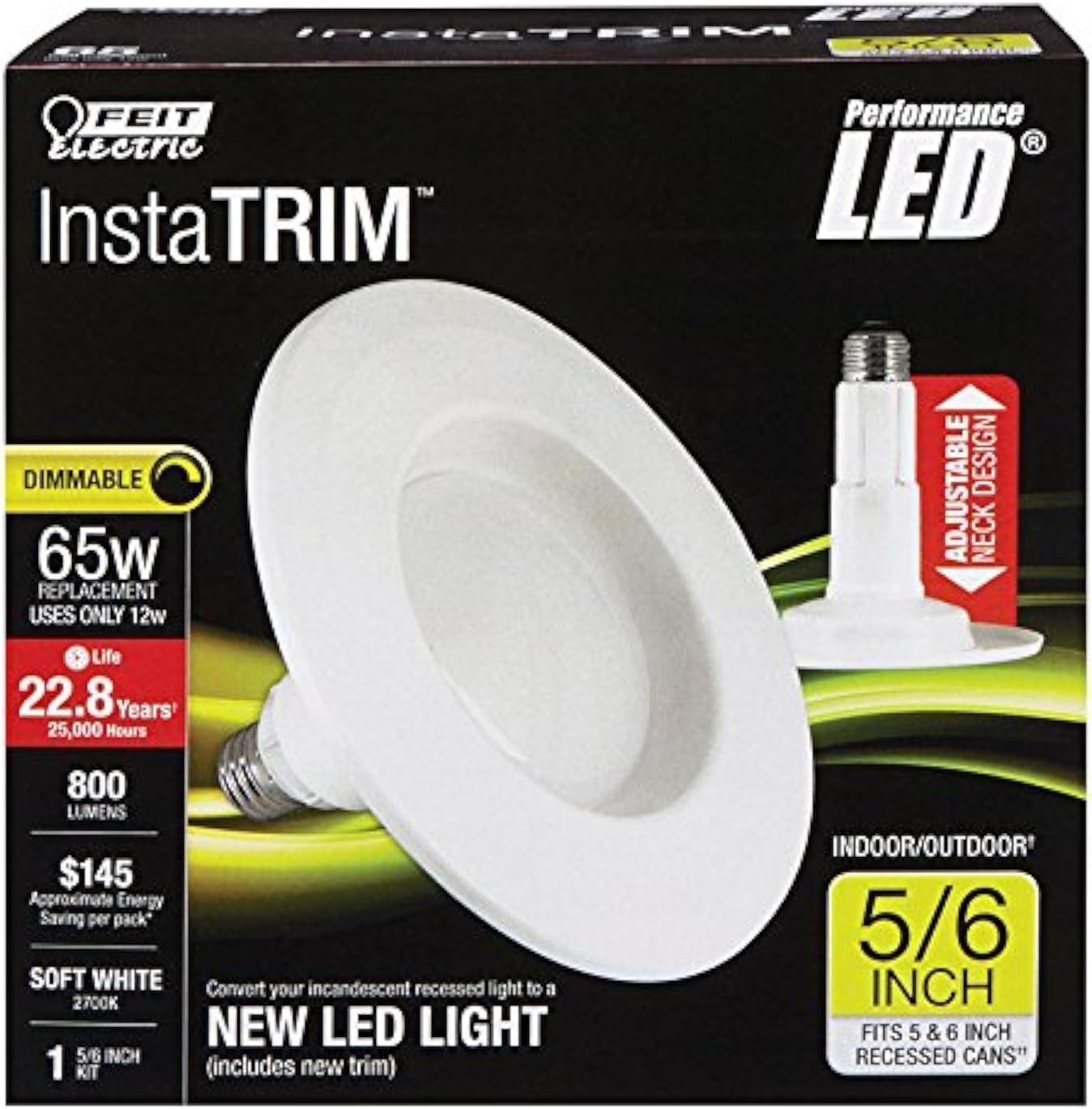 Feit Electric 5-6 inch InstaTRIM Adjustable Neck Recessed LED Downlight ...