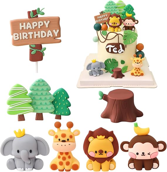 YOYIAG Wild Animals Cake Toppers: 9 Pieces, Baby Elephant, Giraffe ...