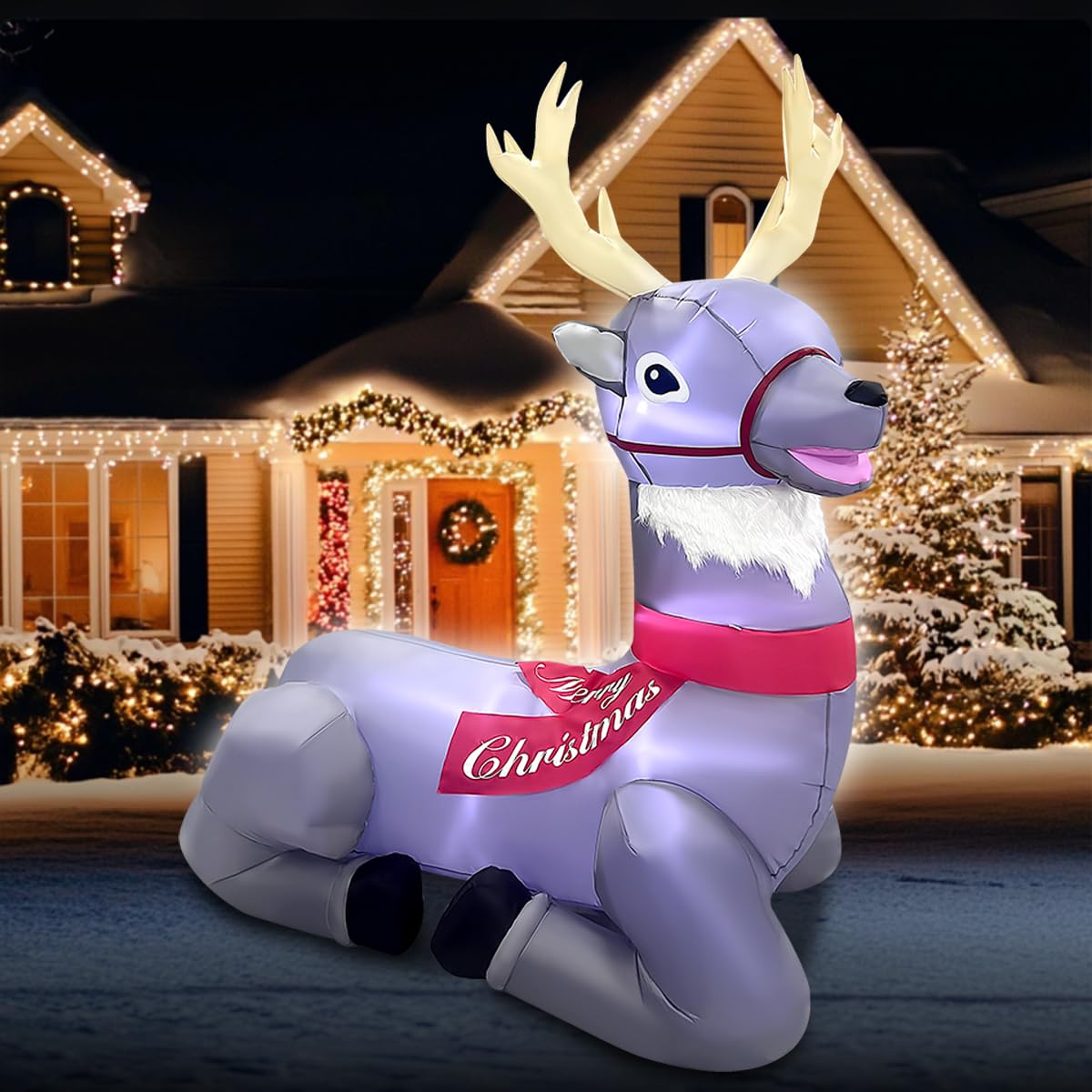 Amazon.com: 7ft Long Christmas Inflatable Giant White Reindeer ...