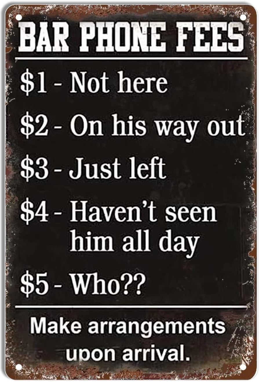 Amazon.com: RUUHUYSA Funny Vintage Metal Tin Sign Bar Phone Fees Iron ...