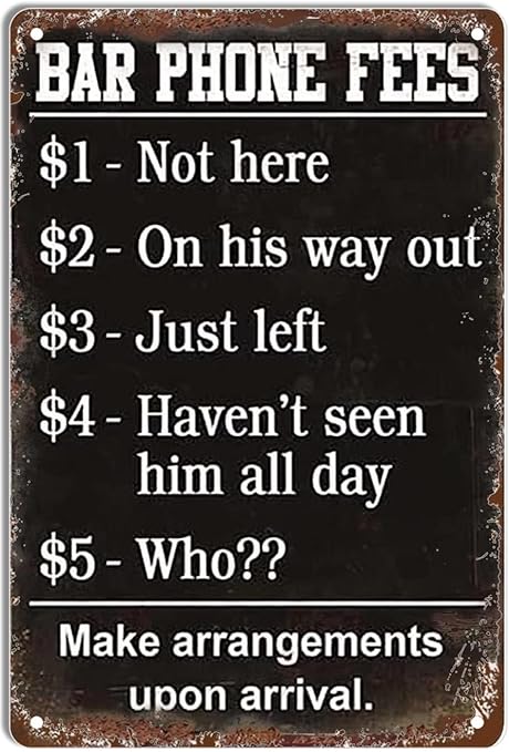 Amazon.com: RUUHUYSA Funny Vintage Metal Tin Sign Bar Phone Fees Iron ...