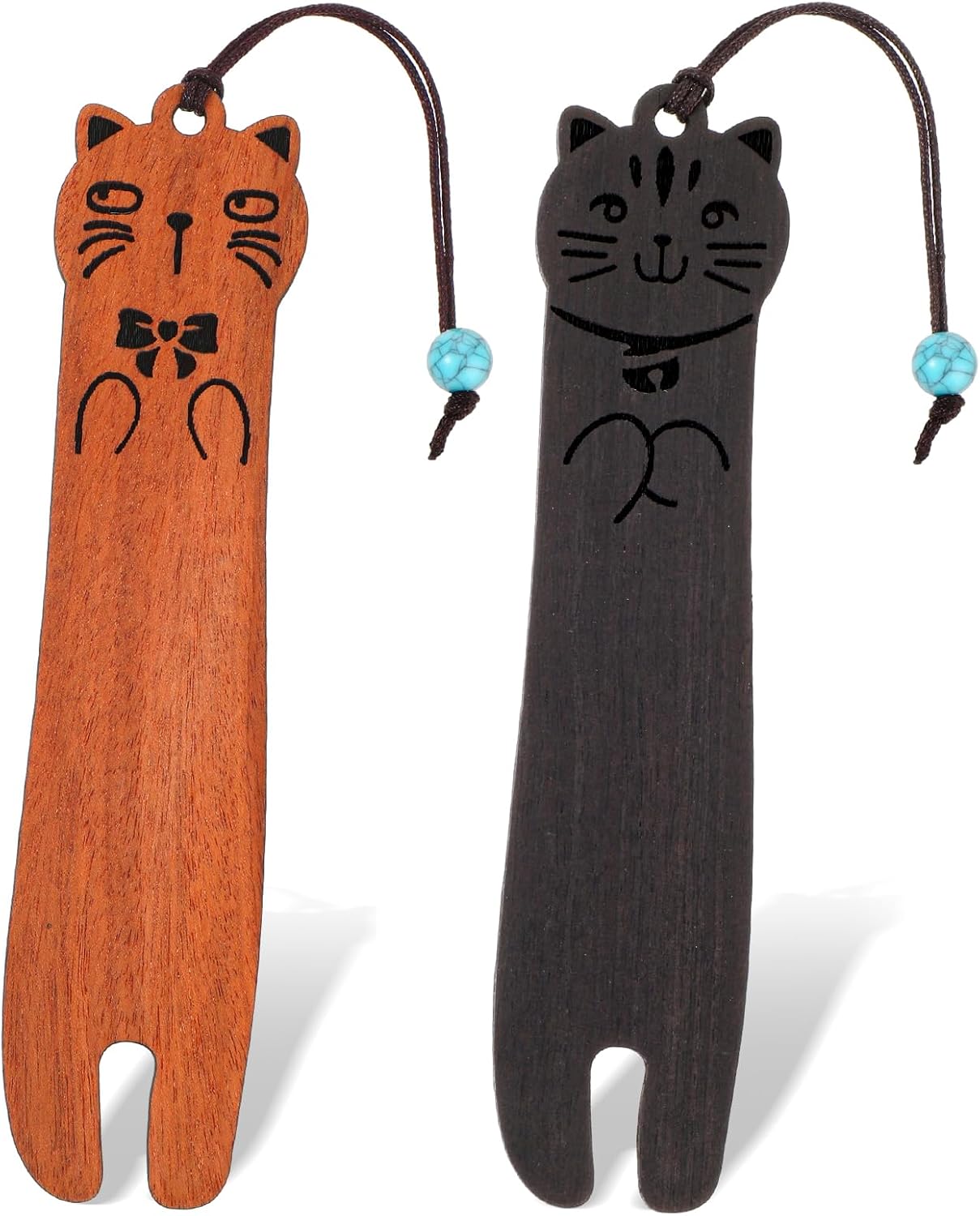 Amaxiu Cat Wooden Bookmarks for Book Lovers, 2PCS Handmade Wood Book ...