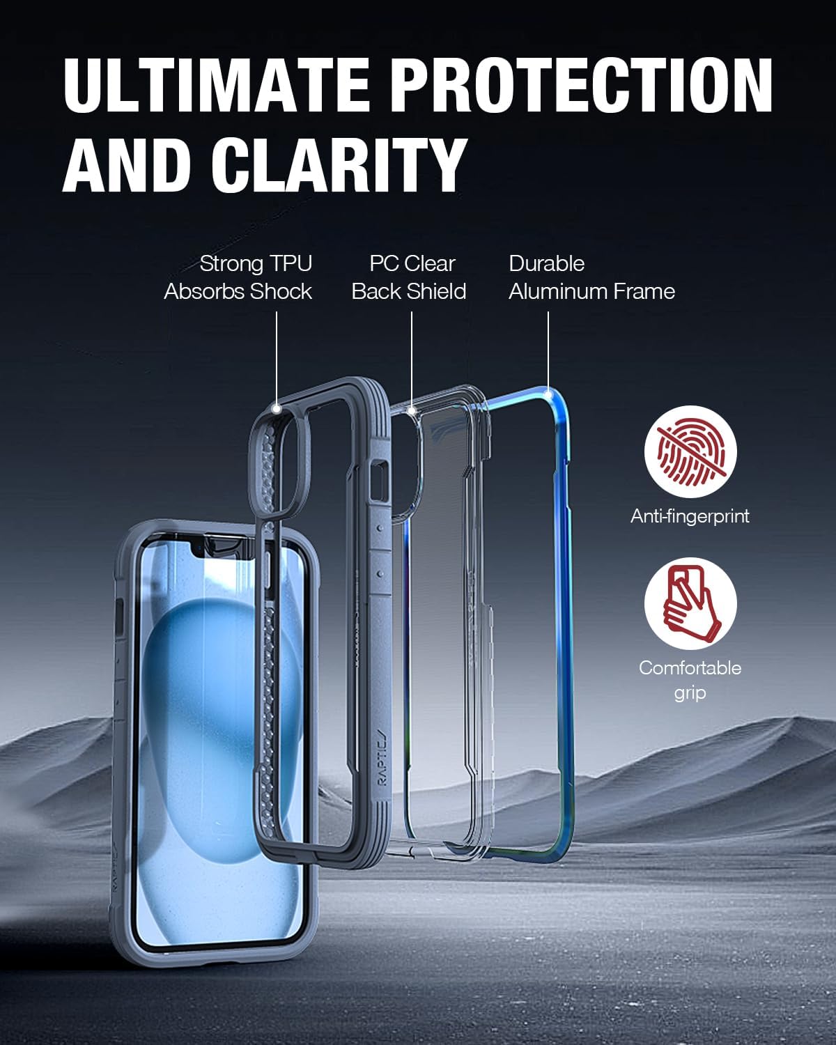 RAPTIC Shield para iPhone 15, funda protectora transparente a prueba de ...
