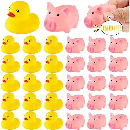 Amazon.com : HAKACC 20 PCS mini Rubber Pig Baby Bath Toys Pink Rubber ...