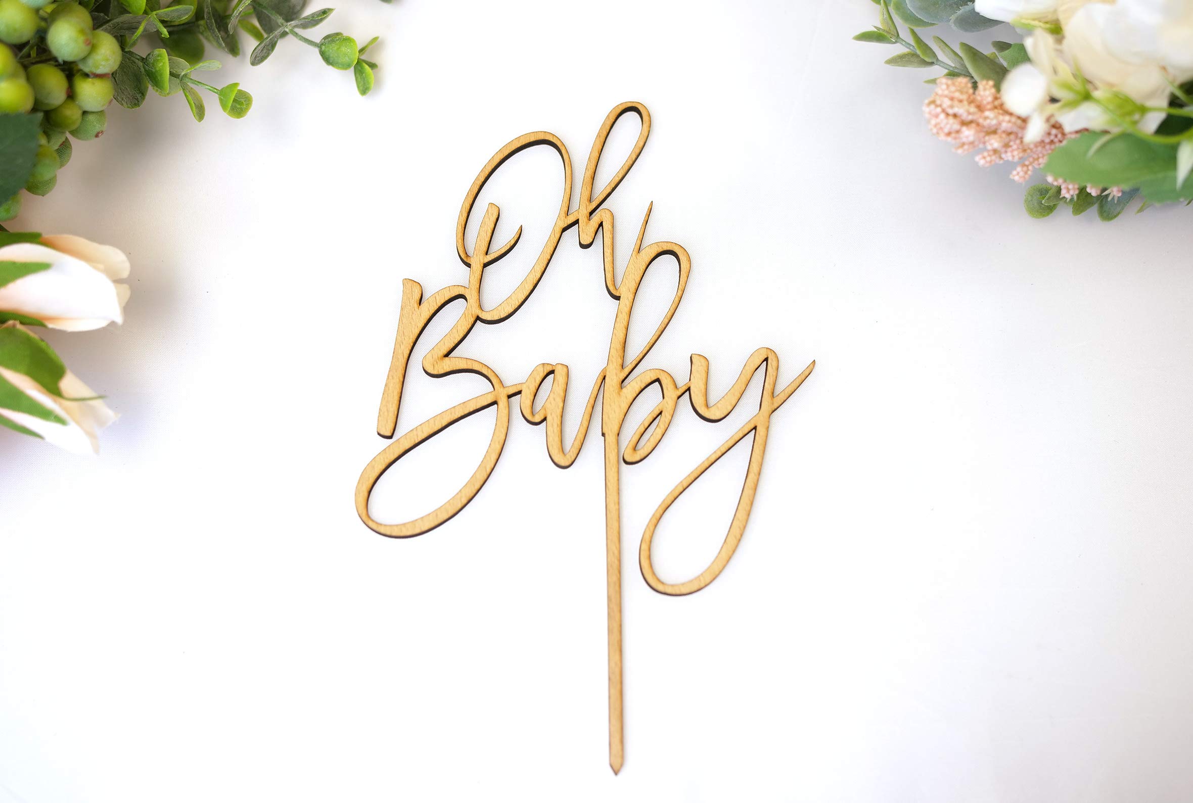 LS Designs Oh Baby Cake Topper Rustic Wood Baby Shower Cake Topper ...