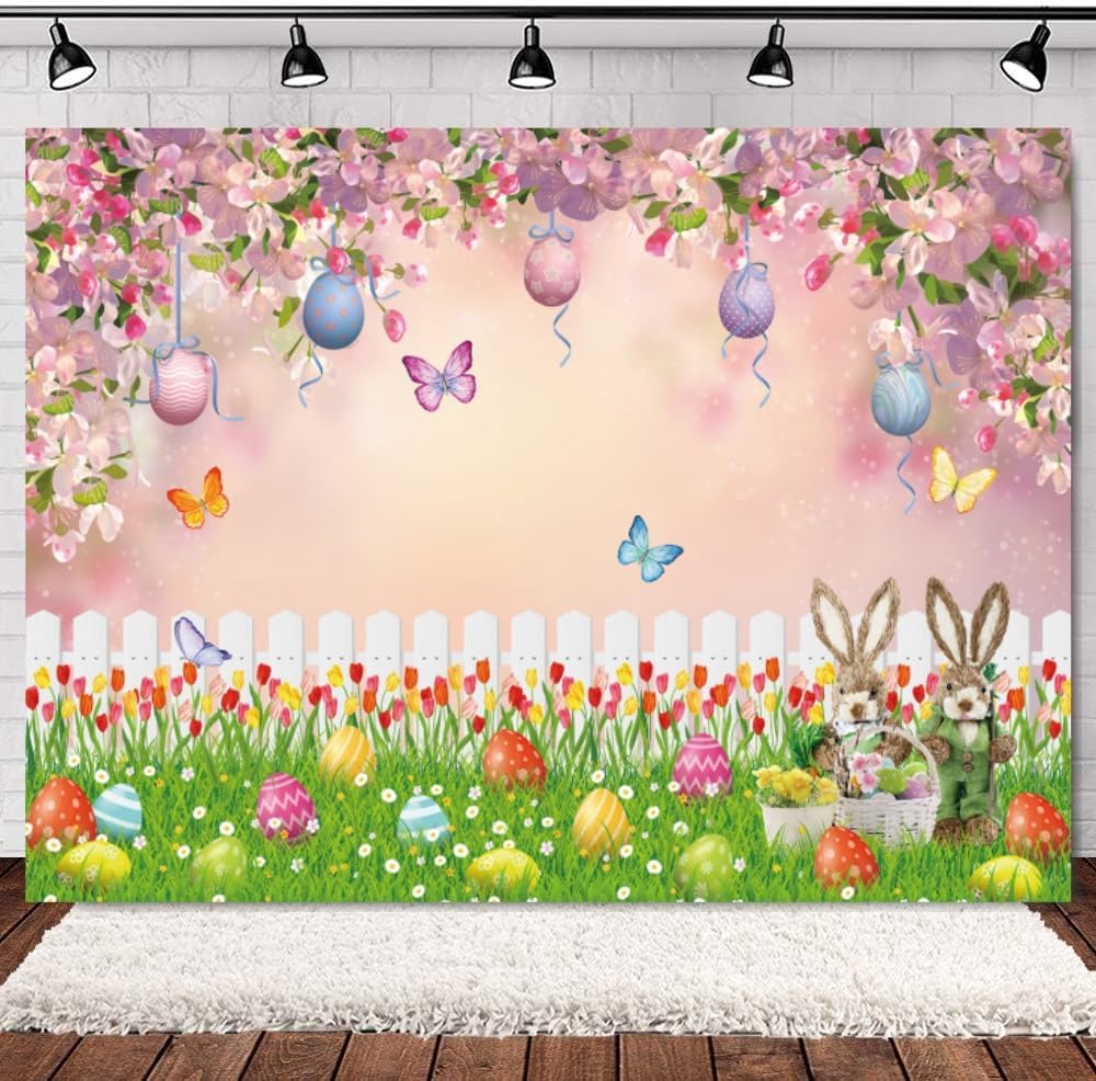 INRUI Spring Easter Photography Background Garden Bunny Colorful Egg ...