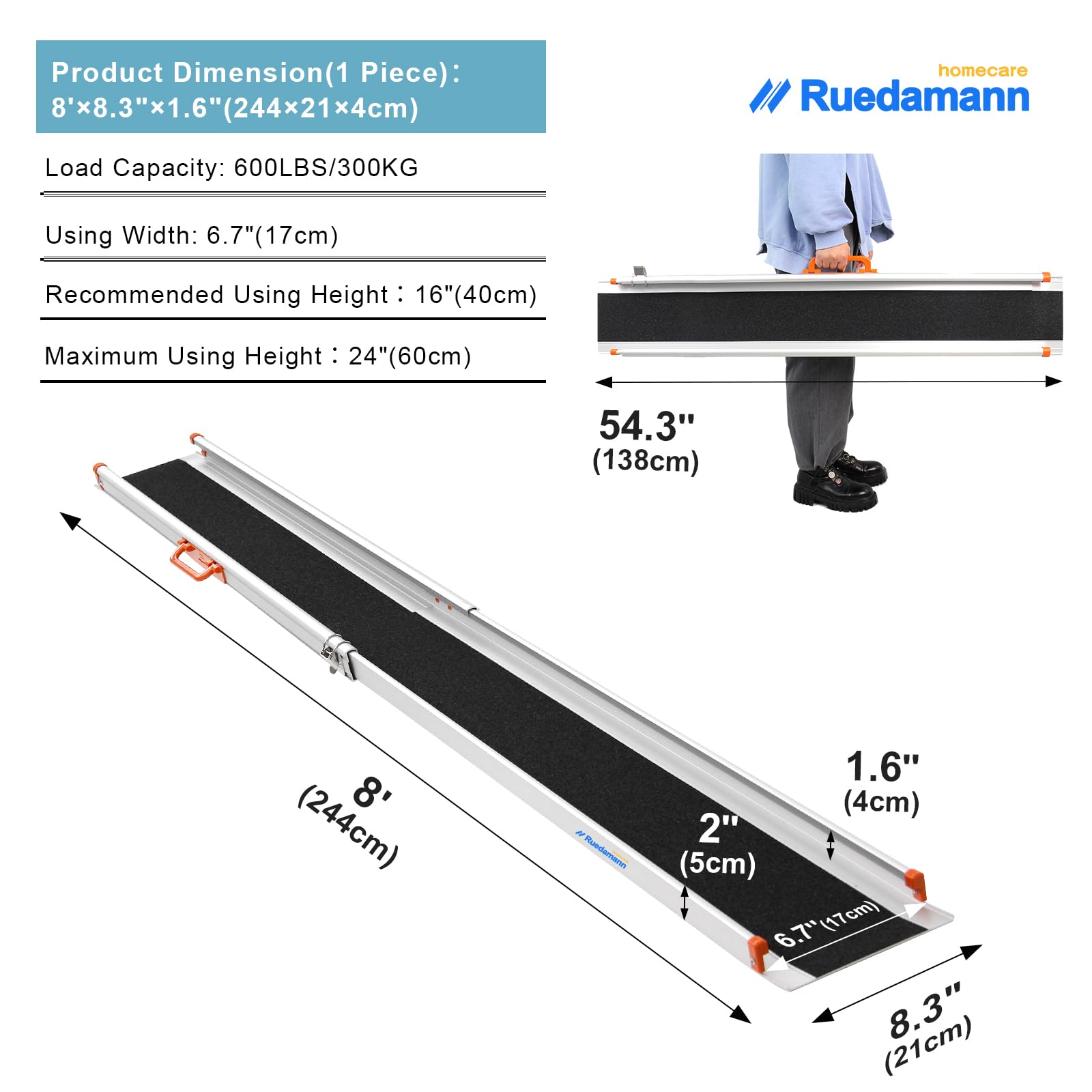 Snapklik.com : 8FT Adjustable Aluminum Wheelchair Ramp, 8.3 W, 600lbs ...