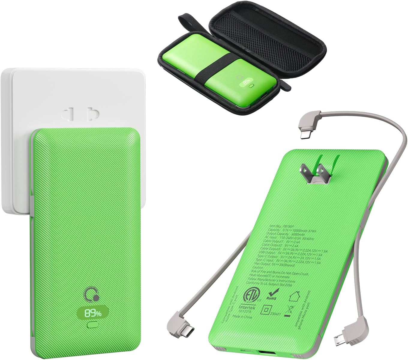 Amazon.com: Portable Charger Power Bank Built in Cables and Wall Plug ...