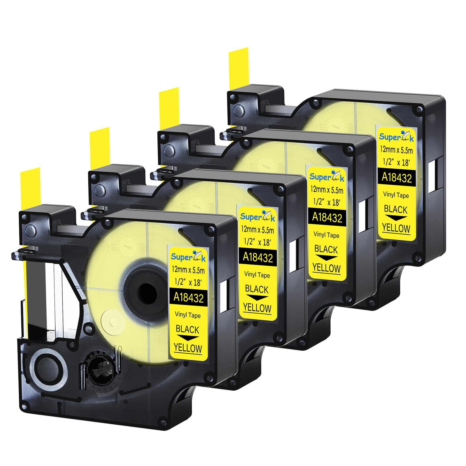 Amazon.com: USUPERINK 4 Pack Compatible for Dymo 18432 Black on Yellow ...