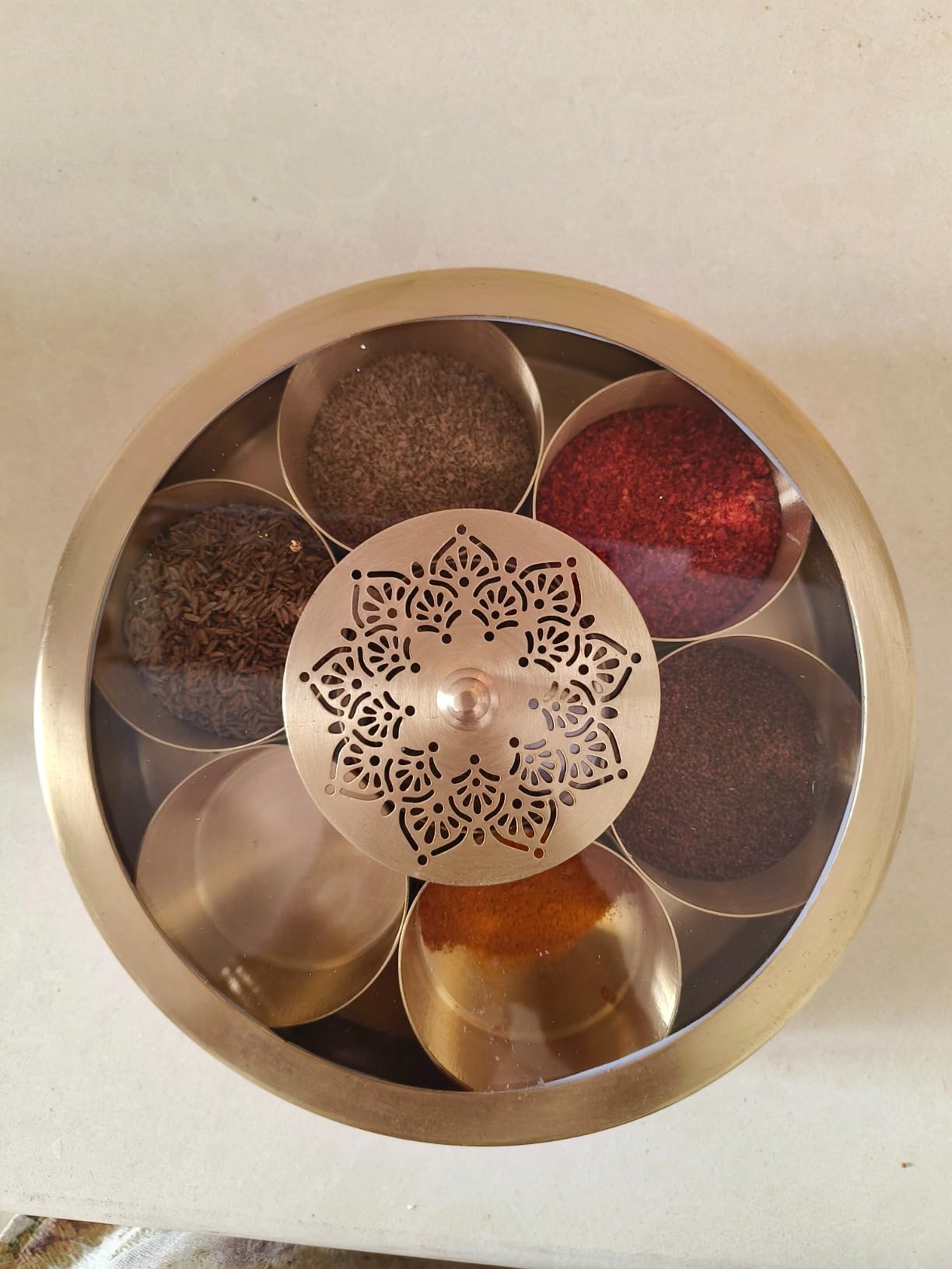 Buy ceramat 8 Inch Diameter Premium Brass Masala Box For Kitchen With ...