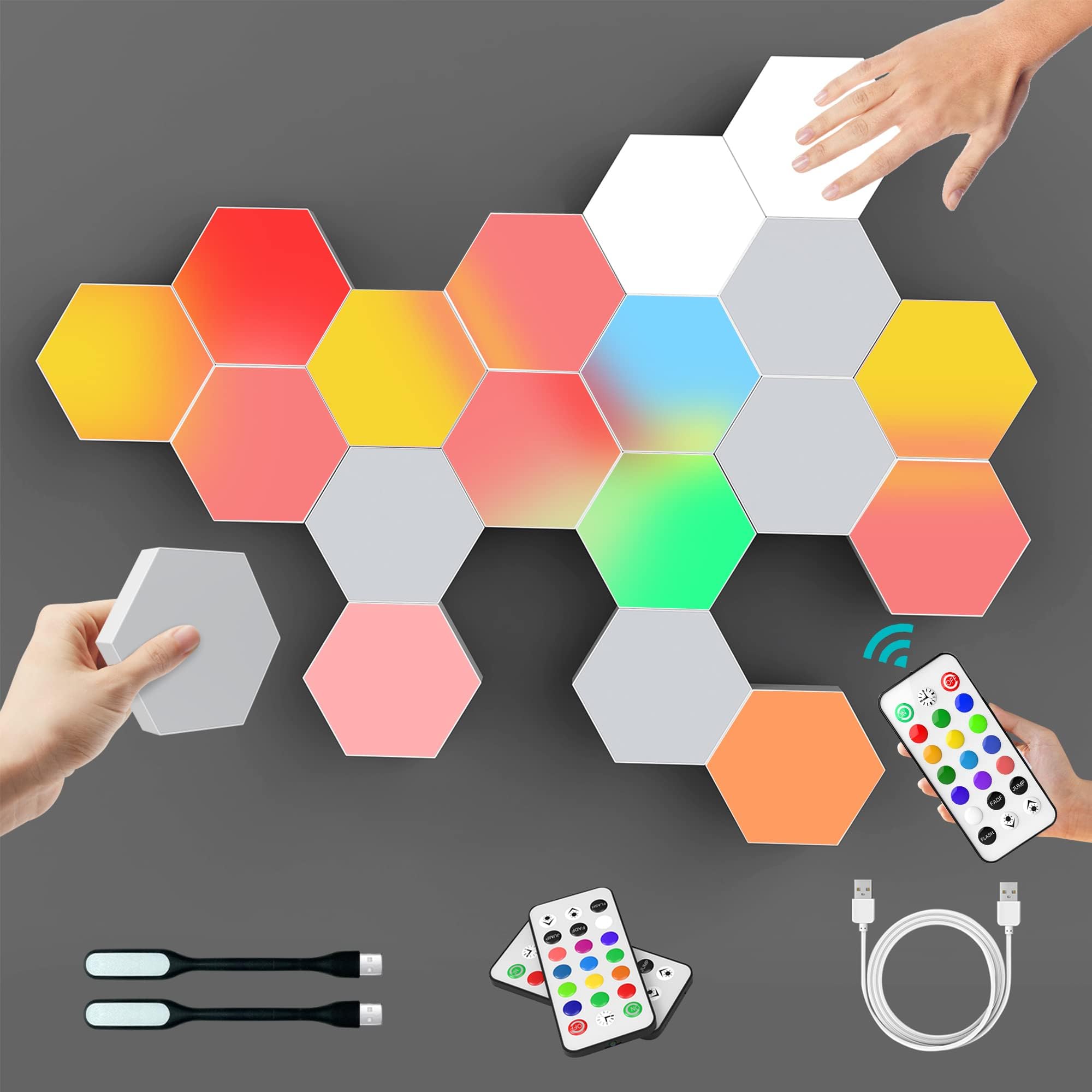 Hexagon Lights, RGB Hexagon Wall Lights with Remote, Smart Hexagonal ...