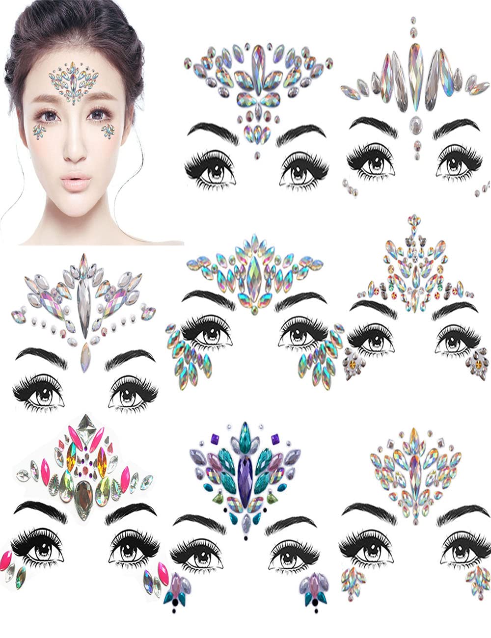 Amazon.com : DaLin 8 Sets Mermaid Face Gems Rave Festival Face Jewels ...