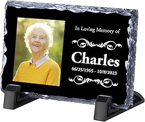 Amazon.com - Personalized Memorial Plaque, Custom Rock Slate Frame with ...