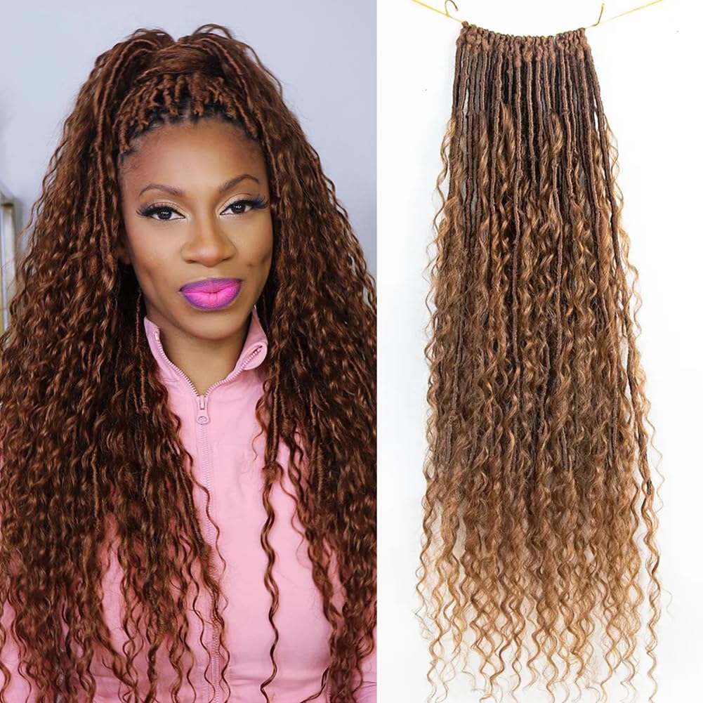 Amazon.com : Crochet Boho Faux Locs With Human Hair Curls Color 30 Pre ...