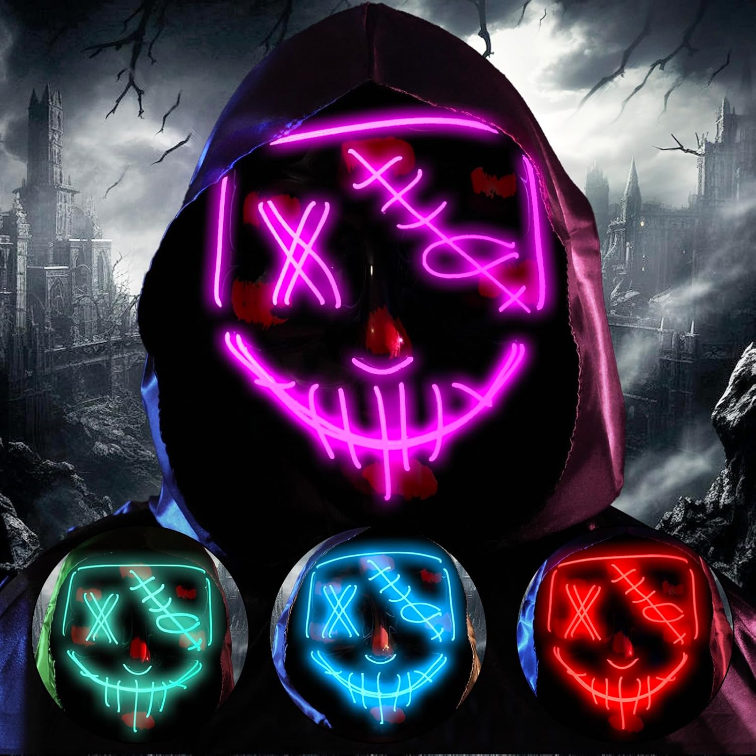 Amazon.com: FathiSooc Halloween Pirate Mask,LED Light up Mask Scary ...