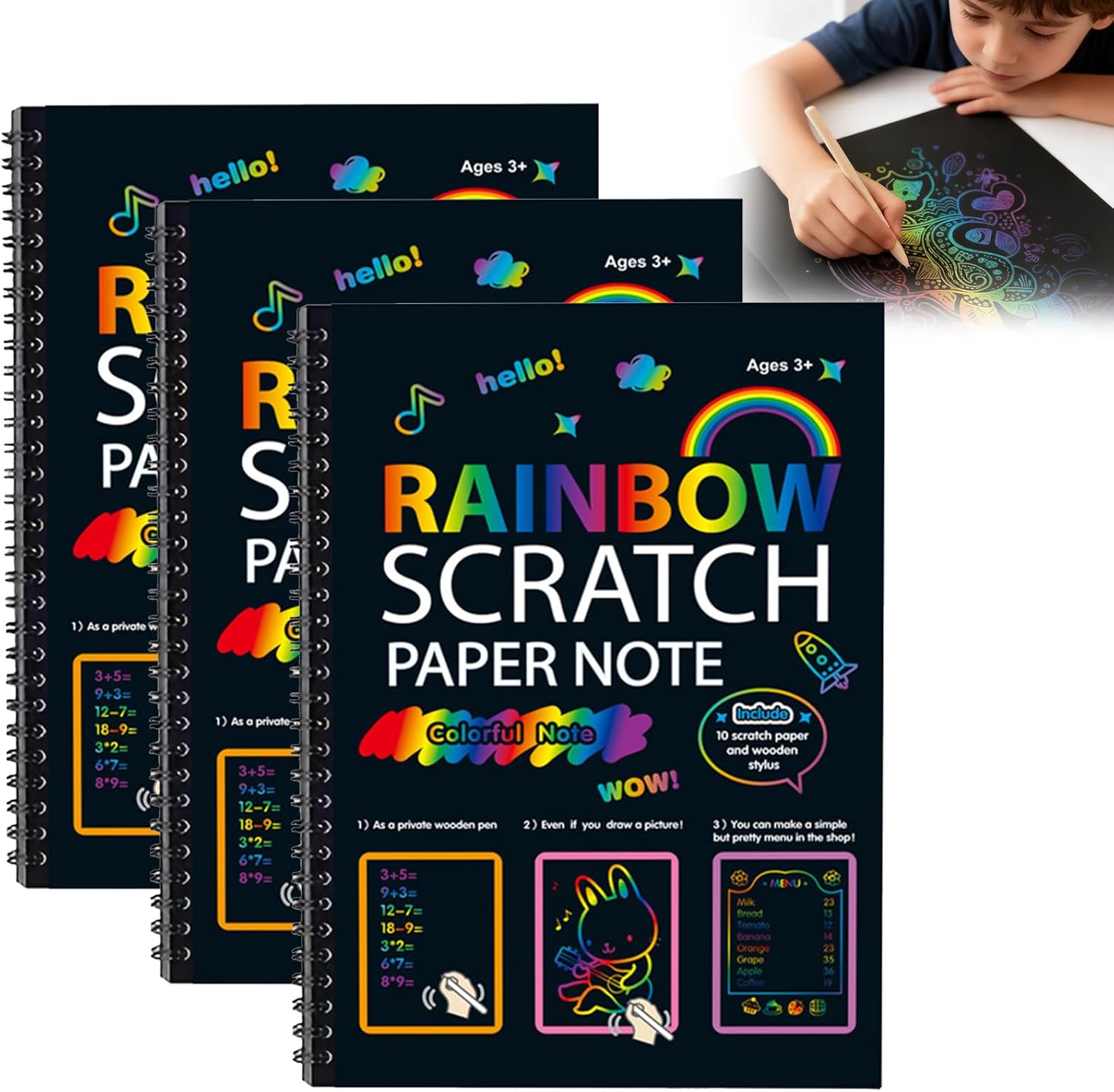 Rainbow Scratch Art for Kids, Rainbow Scratch Paper Crafts Note for Age ...