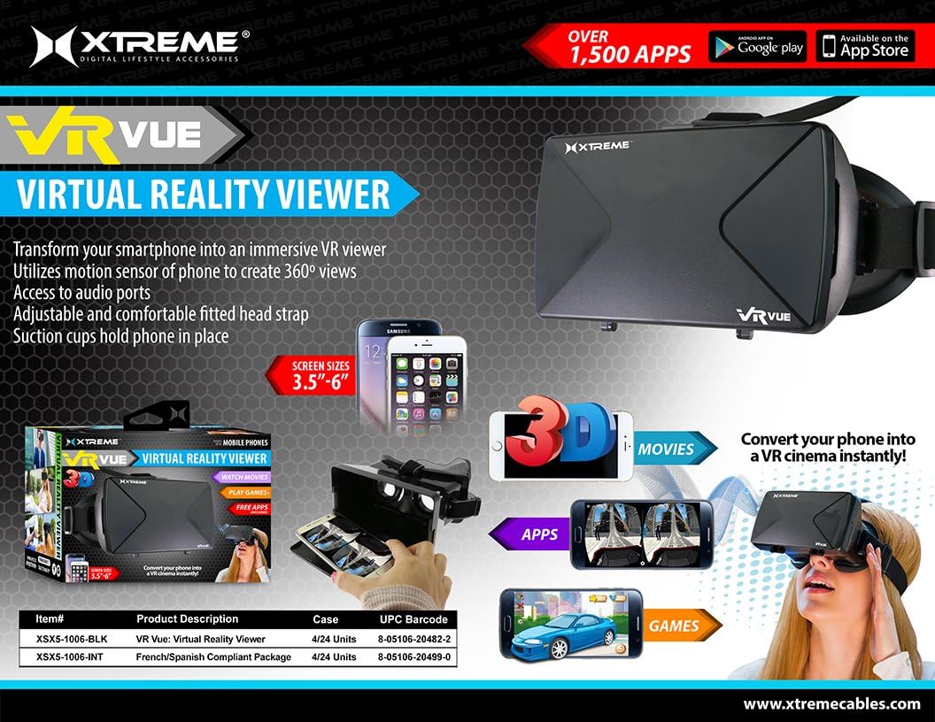 Amazon.com: Xtreme Cables VR VUE Virtual Reality Viewer for 3.5 to 6 ...