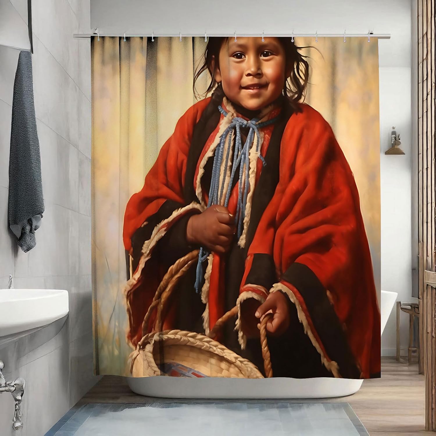 Amazon.com: jiqnlztv Indian Shower Curtain Indian Girl Holding Basket ...