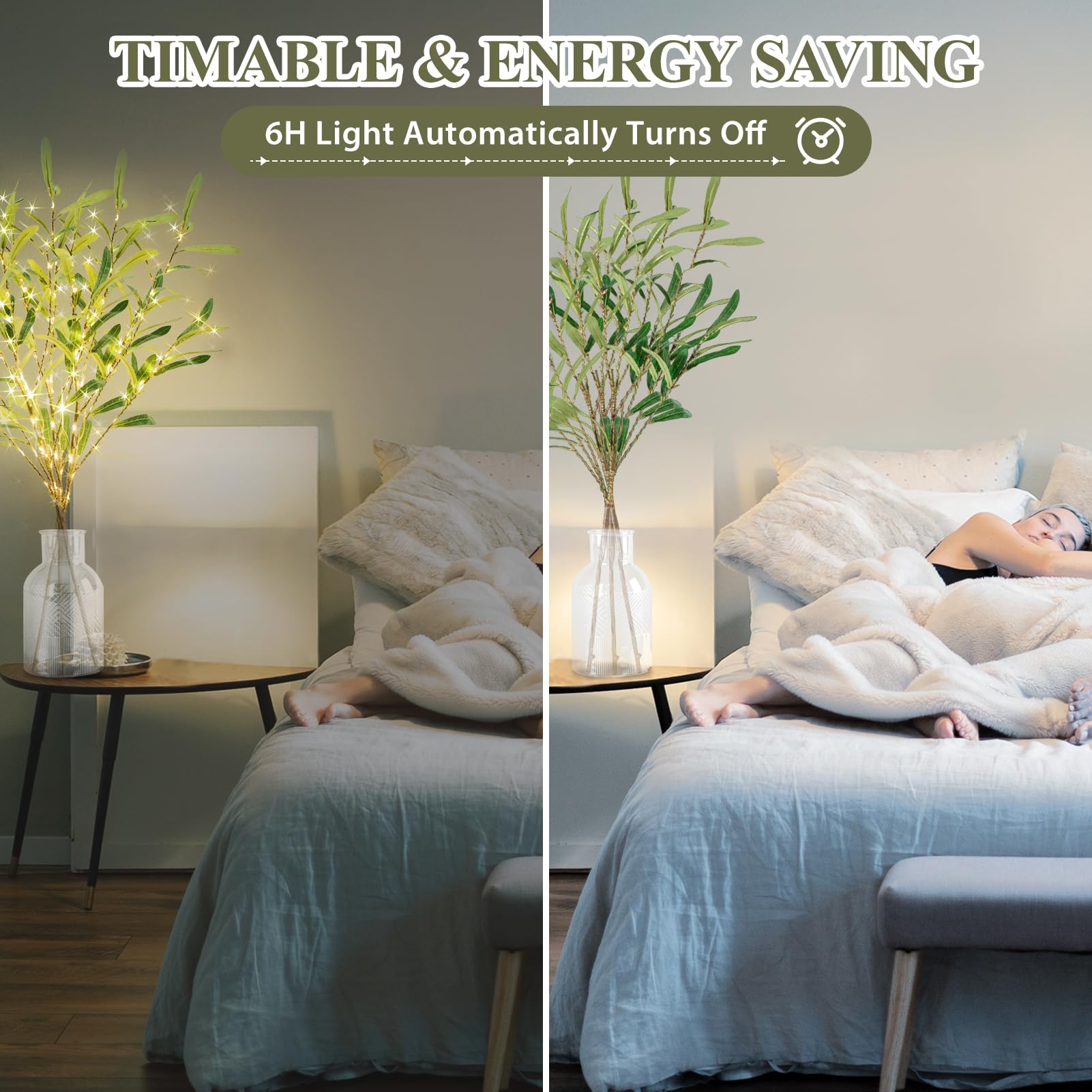 CAMANTU Artificial Olive Branch Lights with Timer, Olive Tree with Led ...