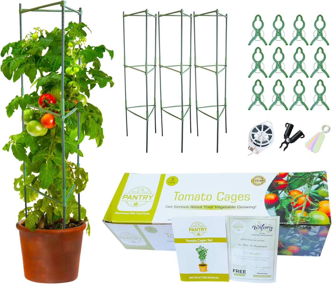 Amazon.com : GROW YOUR PANTRY Tomato Cages for Garden - 3 Pack 5 Foot ...
