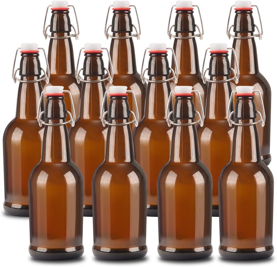 Amazon.com: 12 pack 16oz Amber Glass Beer Bottle Bottles with Easy Wire ...