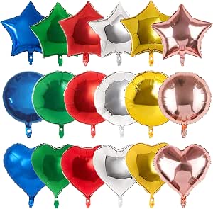 Amazon.com: Foil Balloons, 18Inch Large Colorful Round Heart Stars ...