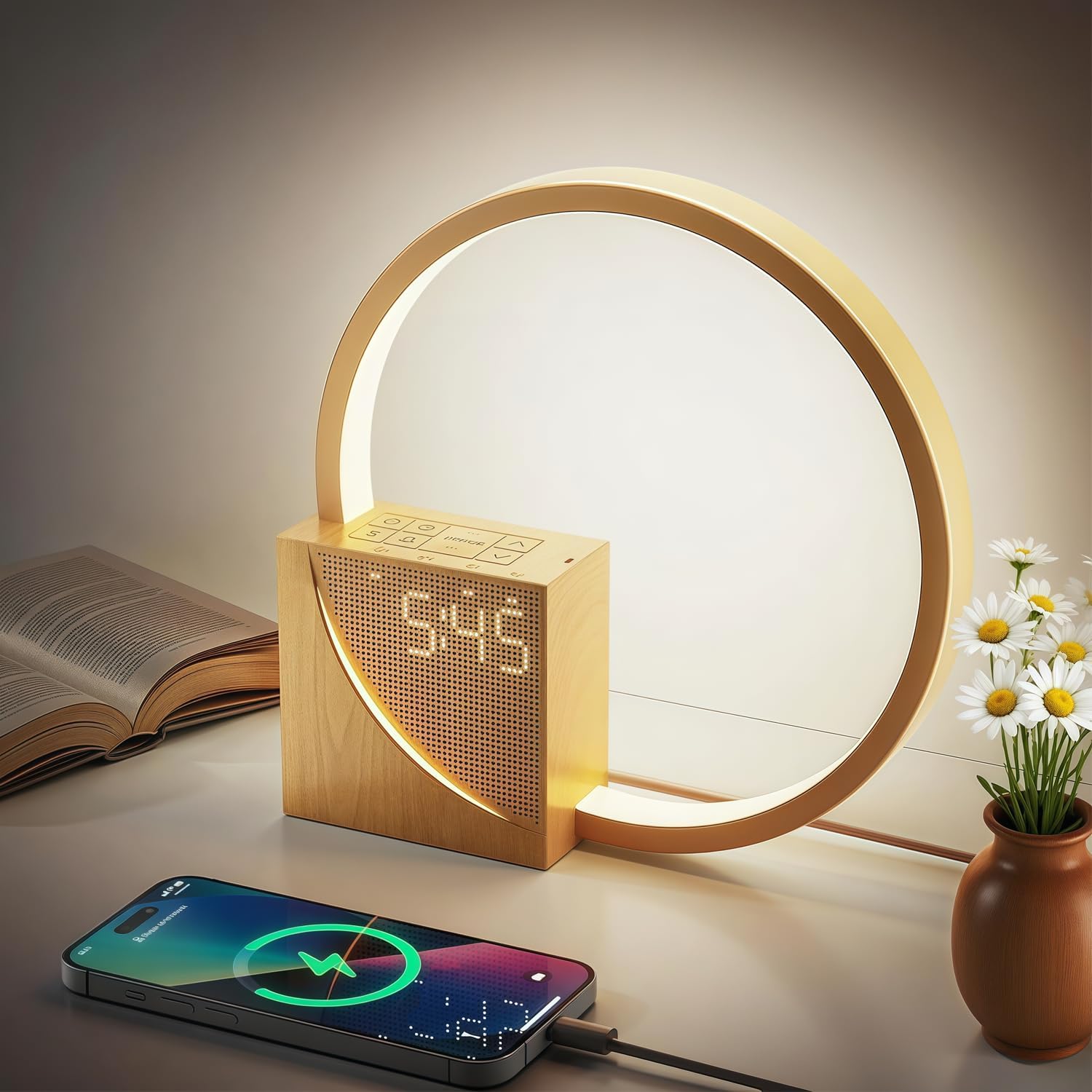 Bedside Lamp with Alarm Clock, LED Touch Lamp with 2 Alarm, Wake-Up ...