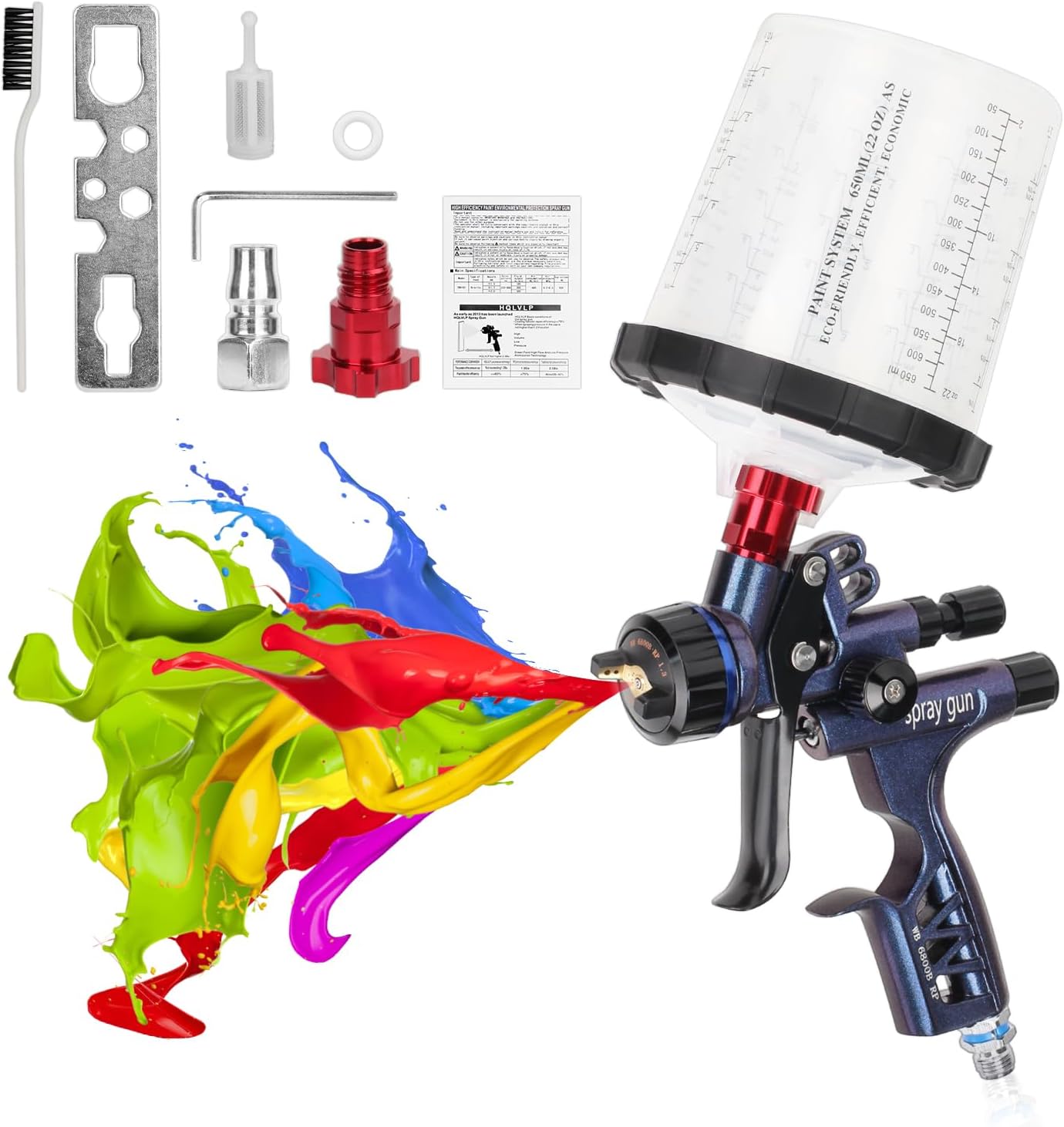 Amazon.com: HVLP 6800B Spray Gun 1.3mm with no wash Cup and Adapter car ...