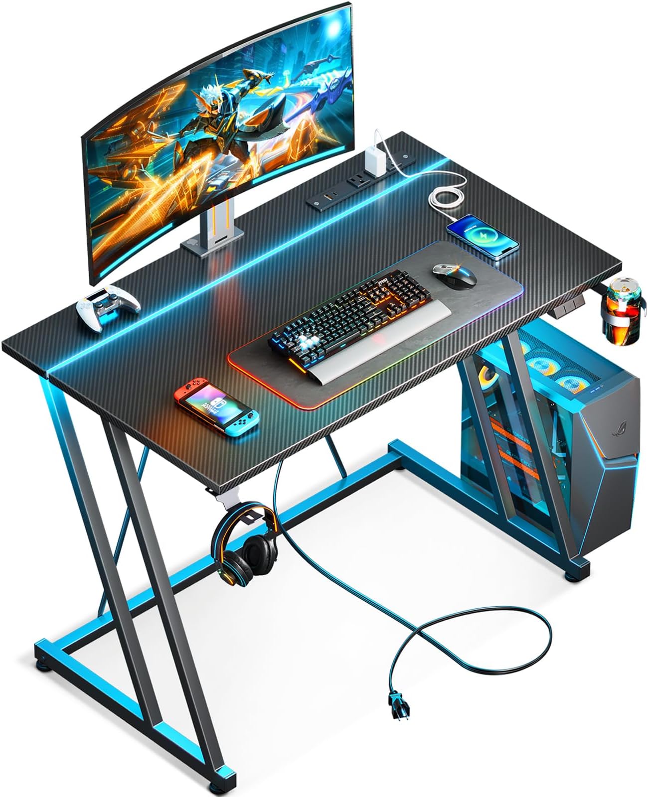 Amazon.com: HAPPYGRILL Gaming Desk Home Computer Desk with Cup Holder ...