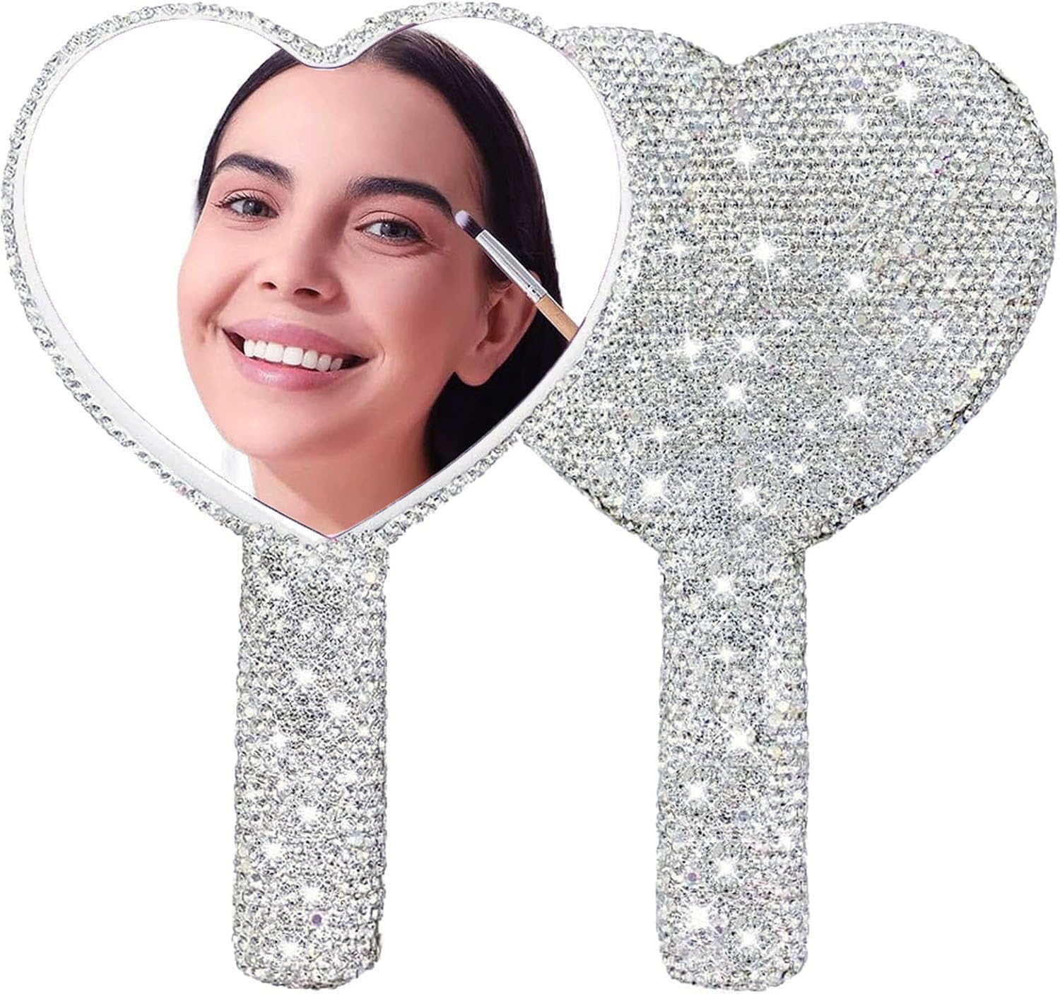 Amazon.com: Frinnovan Rhinestone Heart Mirror Handheld Hand Held ...