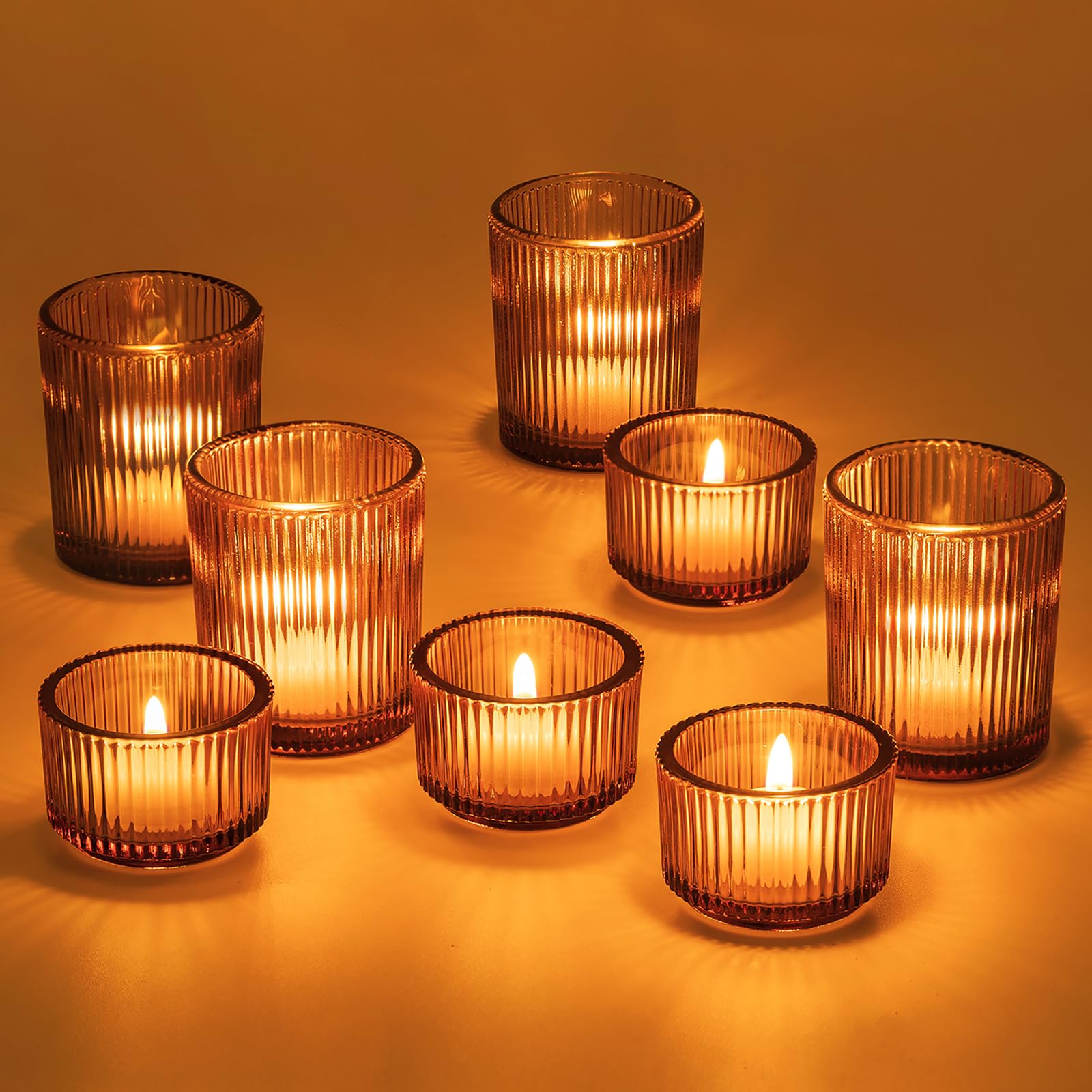 Amazon.com: Hewory Glass Tealight Candle Holder: 8 Pcs Amber Votive Candle Holders Tea Lights ...