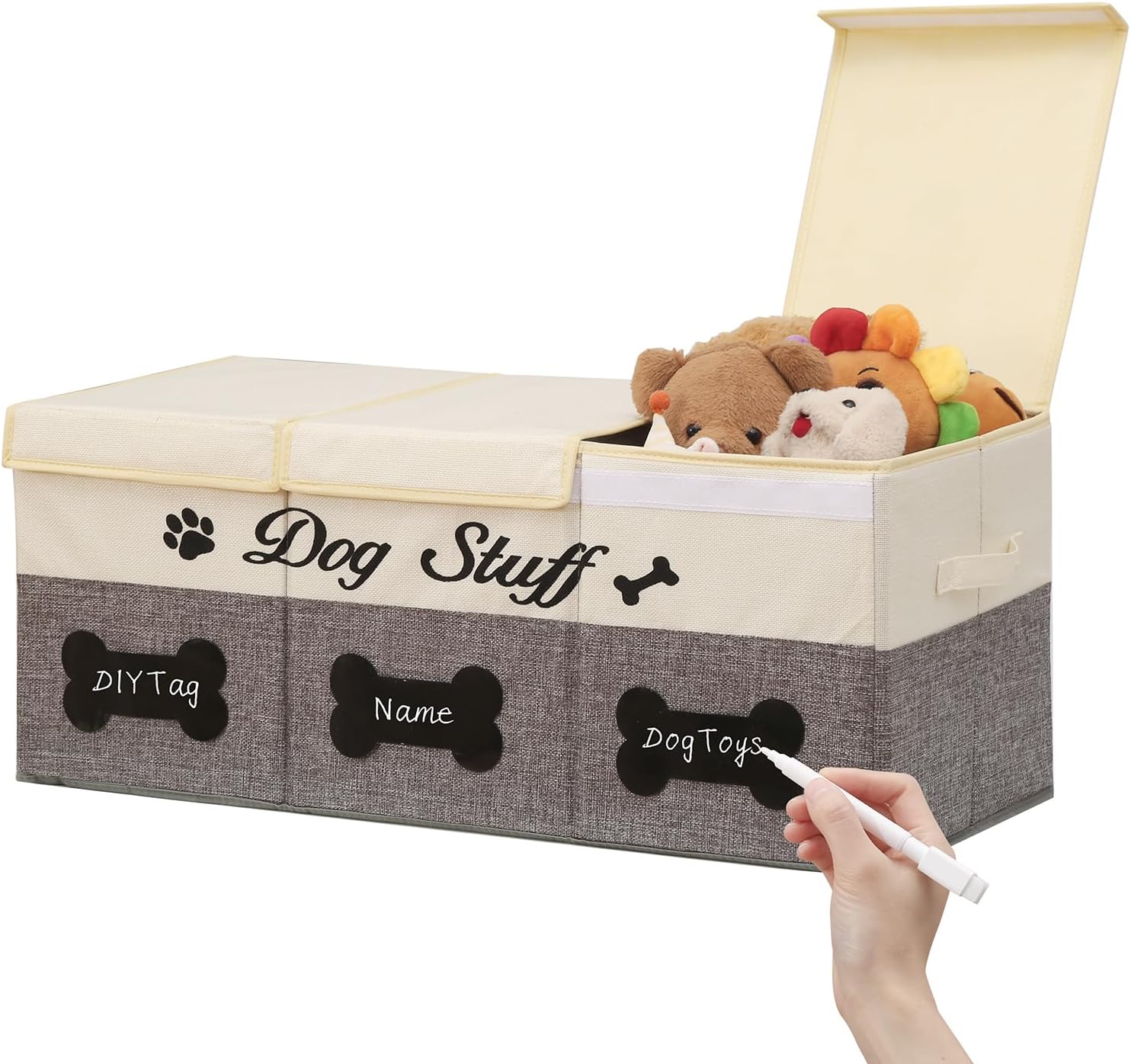 Amazon.com: Qozary Dog Toy Storage Box with Diy Tag, 3 Grids Large Dog ...