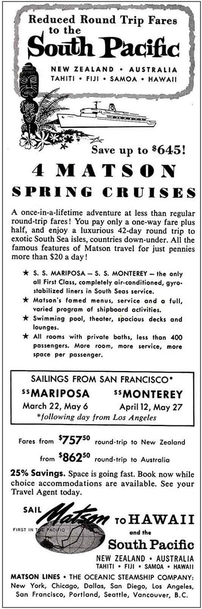 Amazon.com: RelicPaper 1959 Matson Lines: Spring Cruises, Matson Line ...
