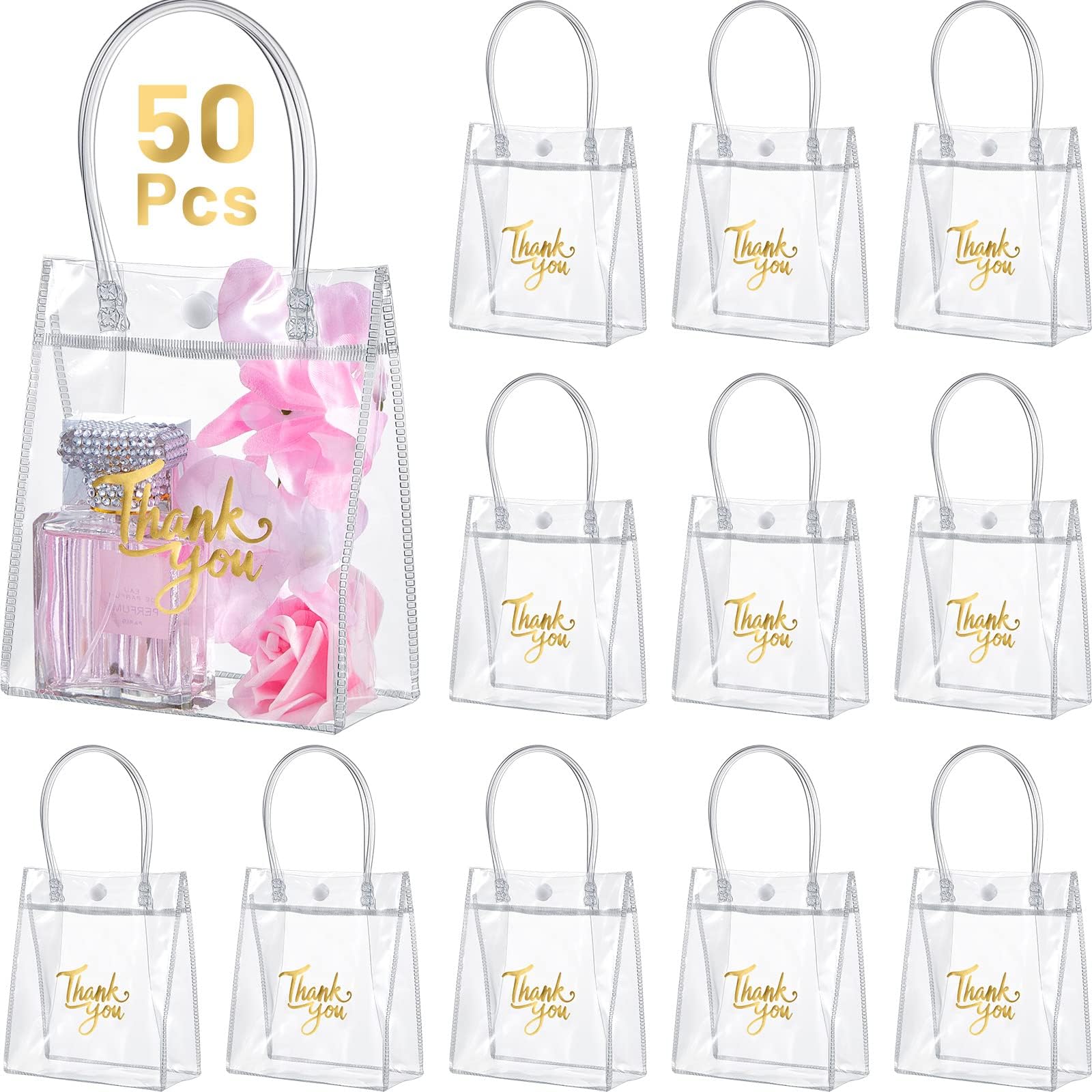 Amazon.com: Cididu 40 Pieces Clear Gift Bags with Handles, White ...