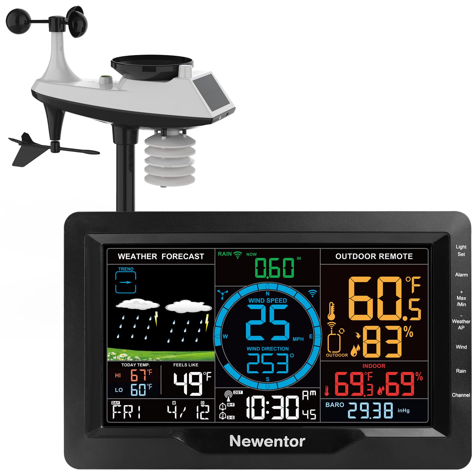 Amazon.com: Newentor Weather Station with Rain Gauge and Wind Speed ...