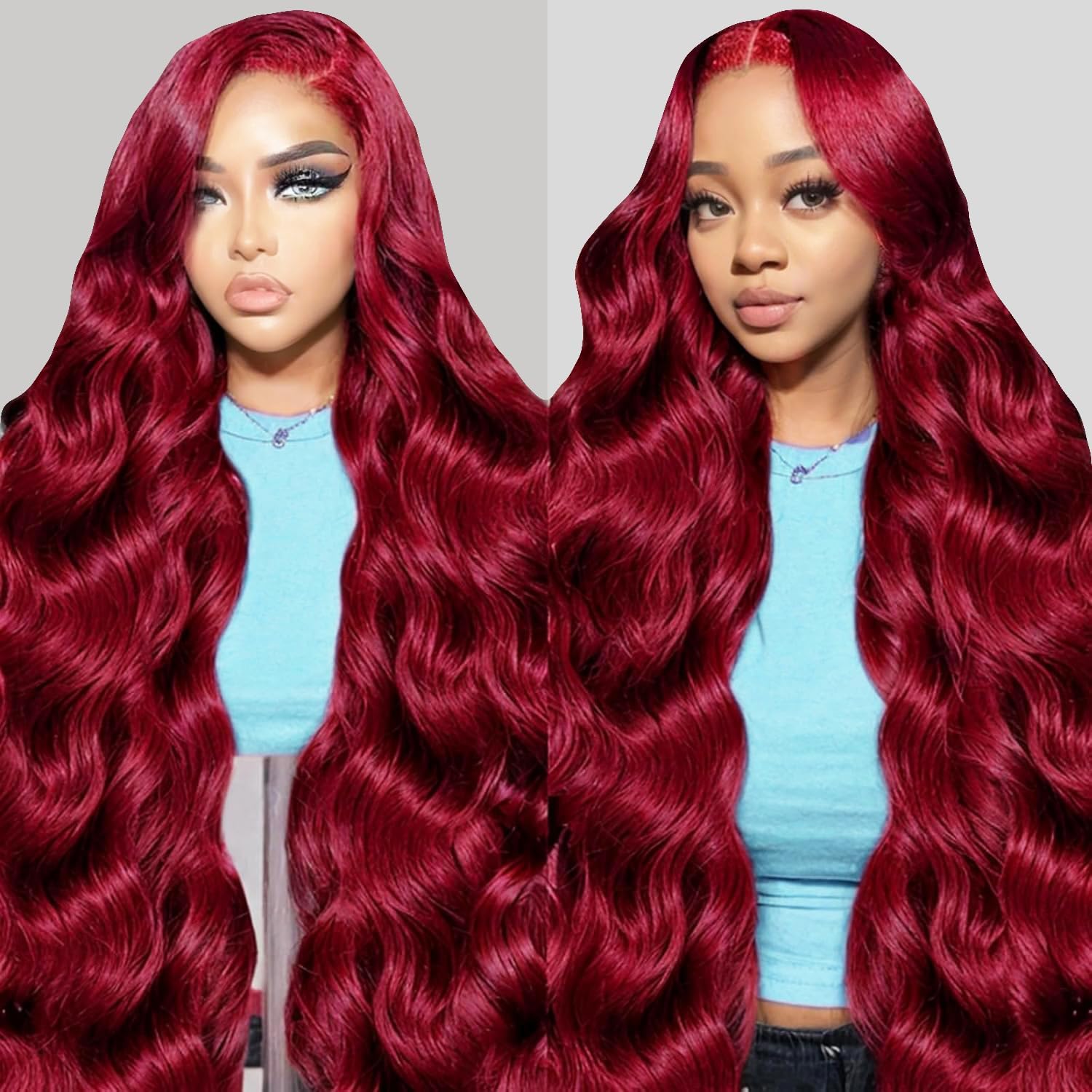 Amazon.com : 99J Burgundy Lace Front Wigs Human Hair Red Wig 20 Inch ...
