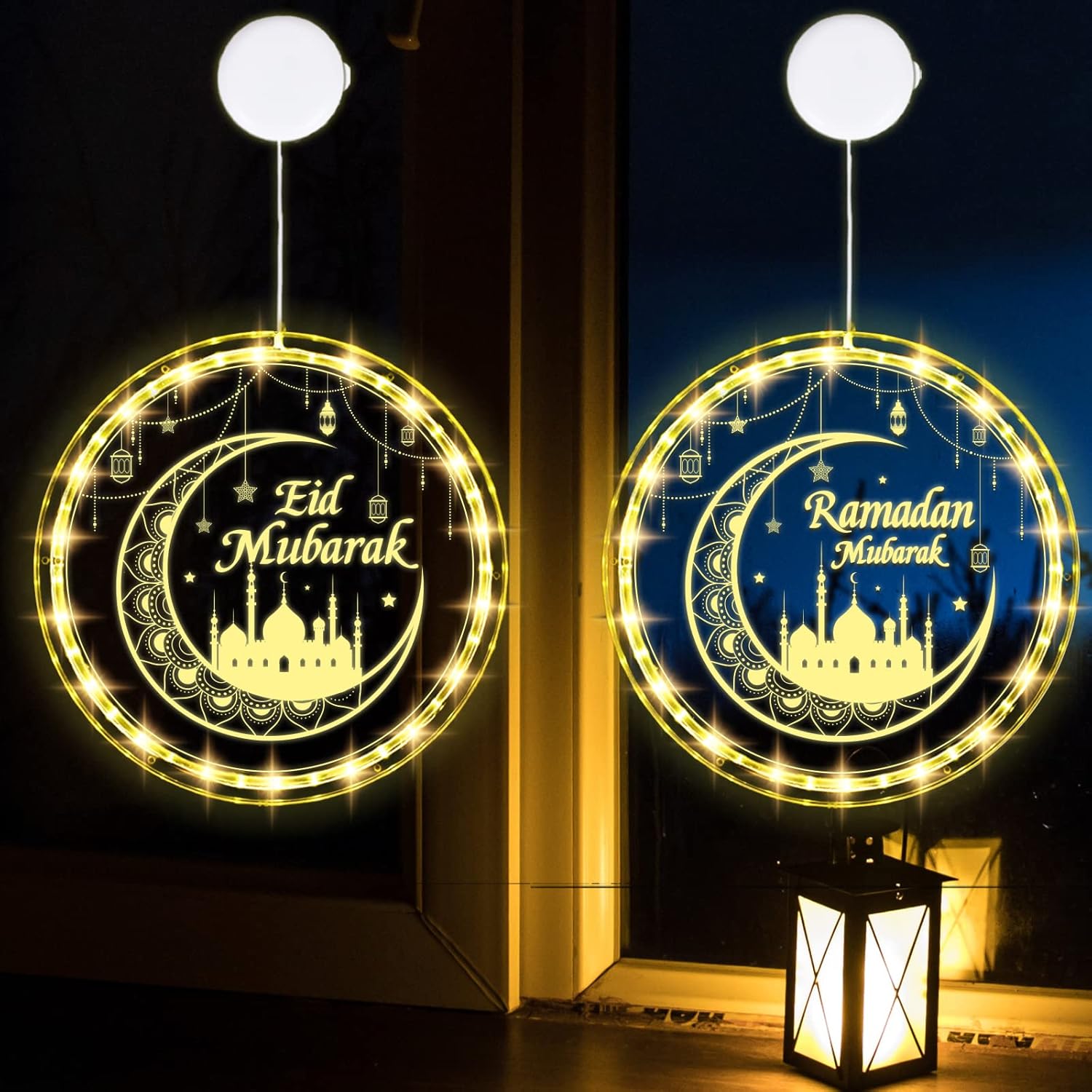 Amazon.com: 2Pcs 6.3in 3D Ramadan Eid Mubarak LED Lights Moon and Star ...