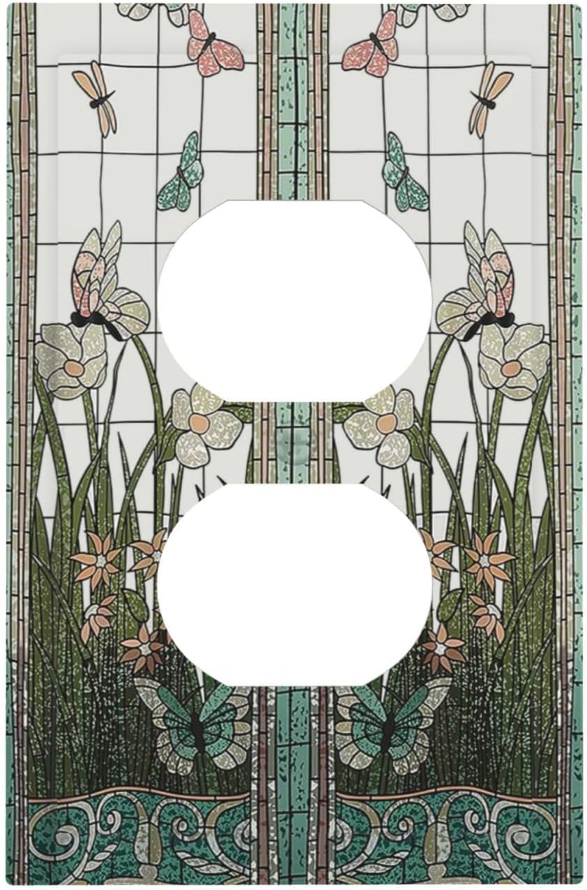Stained Glass Meadow 1 Gang Duplex Outlet Cover Flower Dragonfly ...