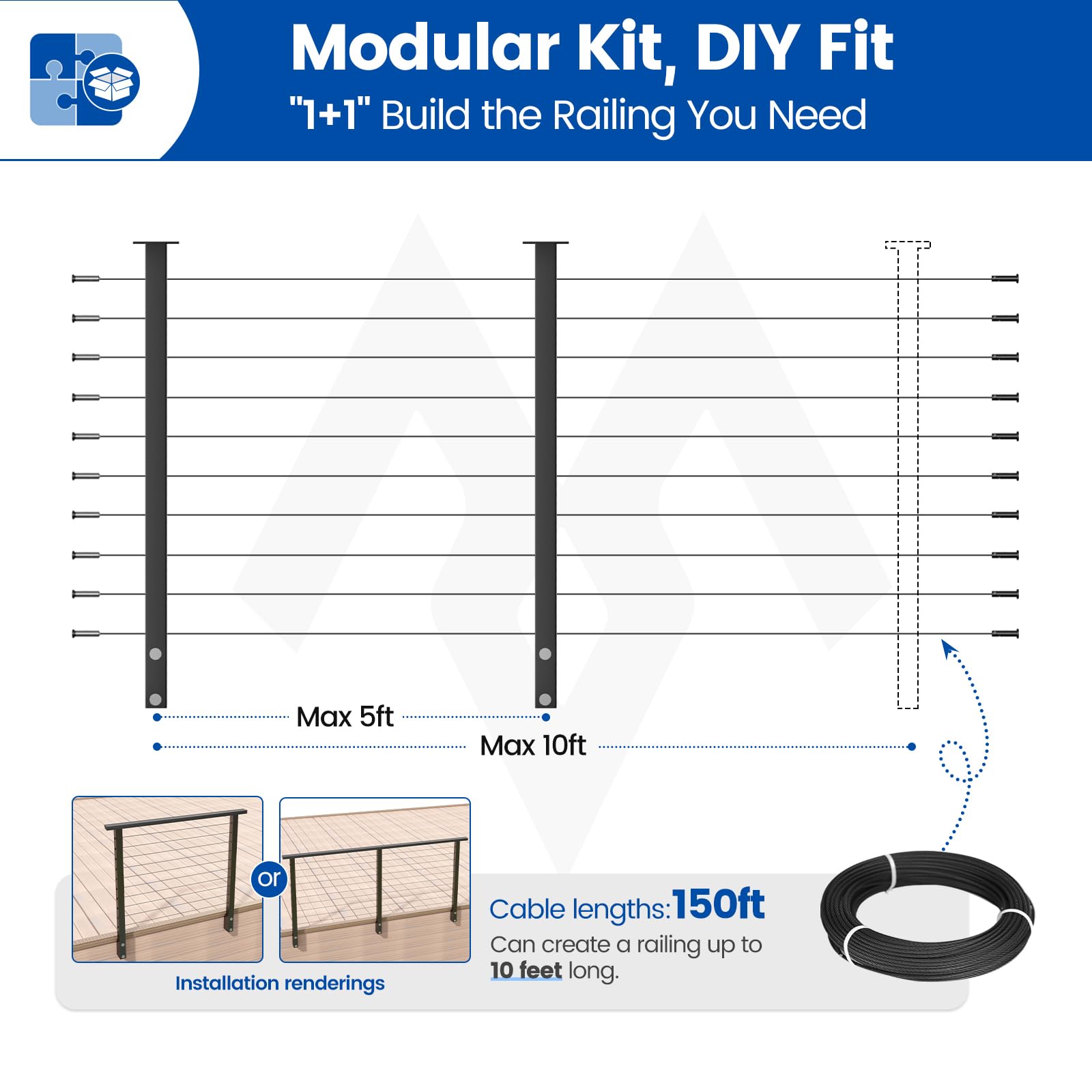 Snapklik.com : Muzata 5-10FT Modular Black Side Mount Cable Railing Kit ...