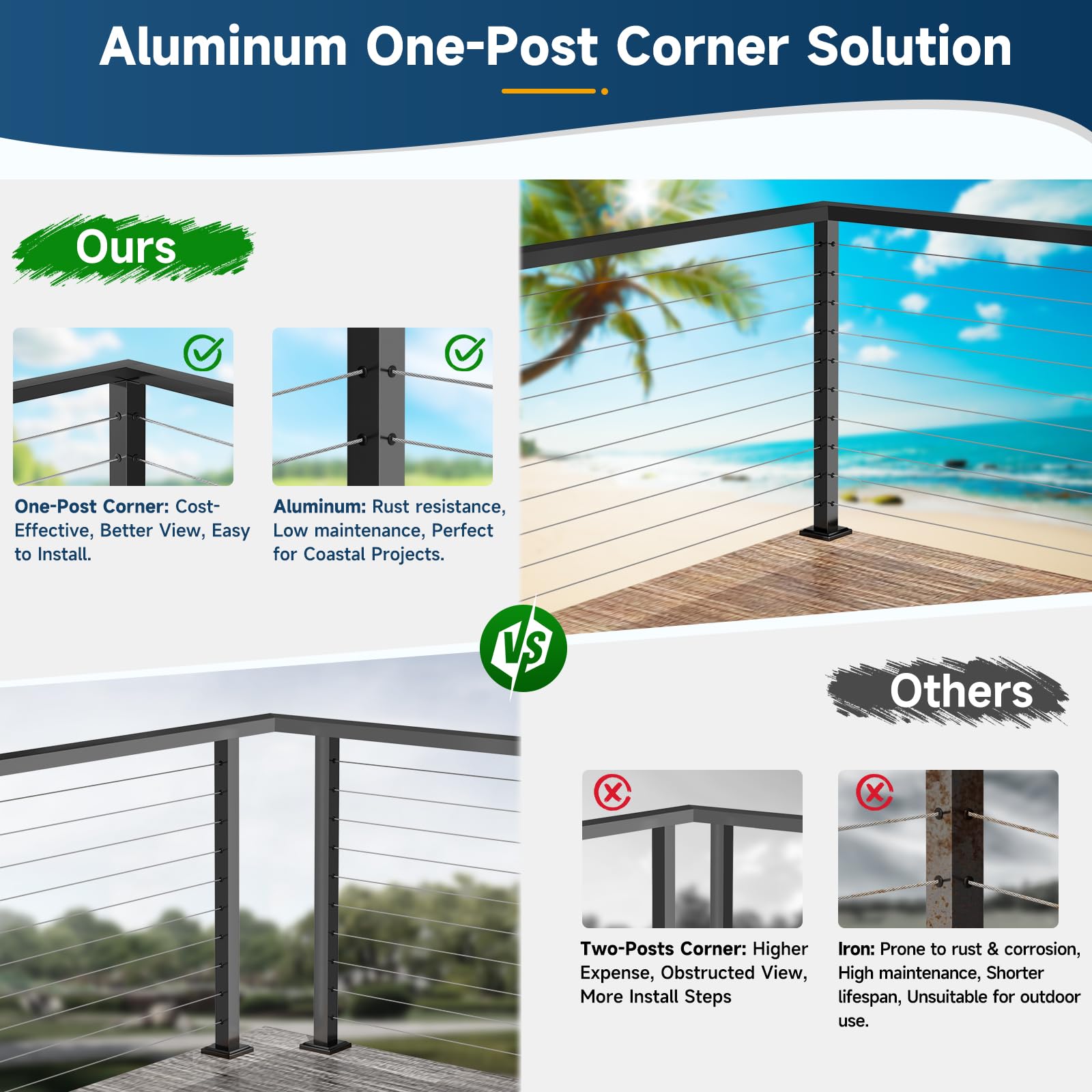 Snapklik.com : Gyykzz 36" Aluminum Cable Railing Corner Post Perfect ...