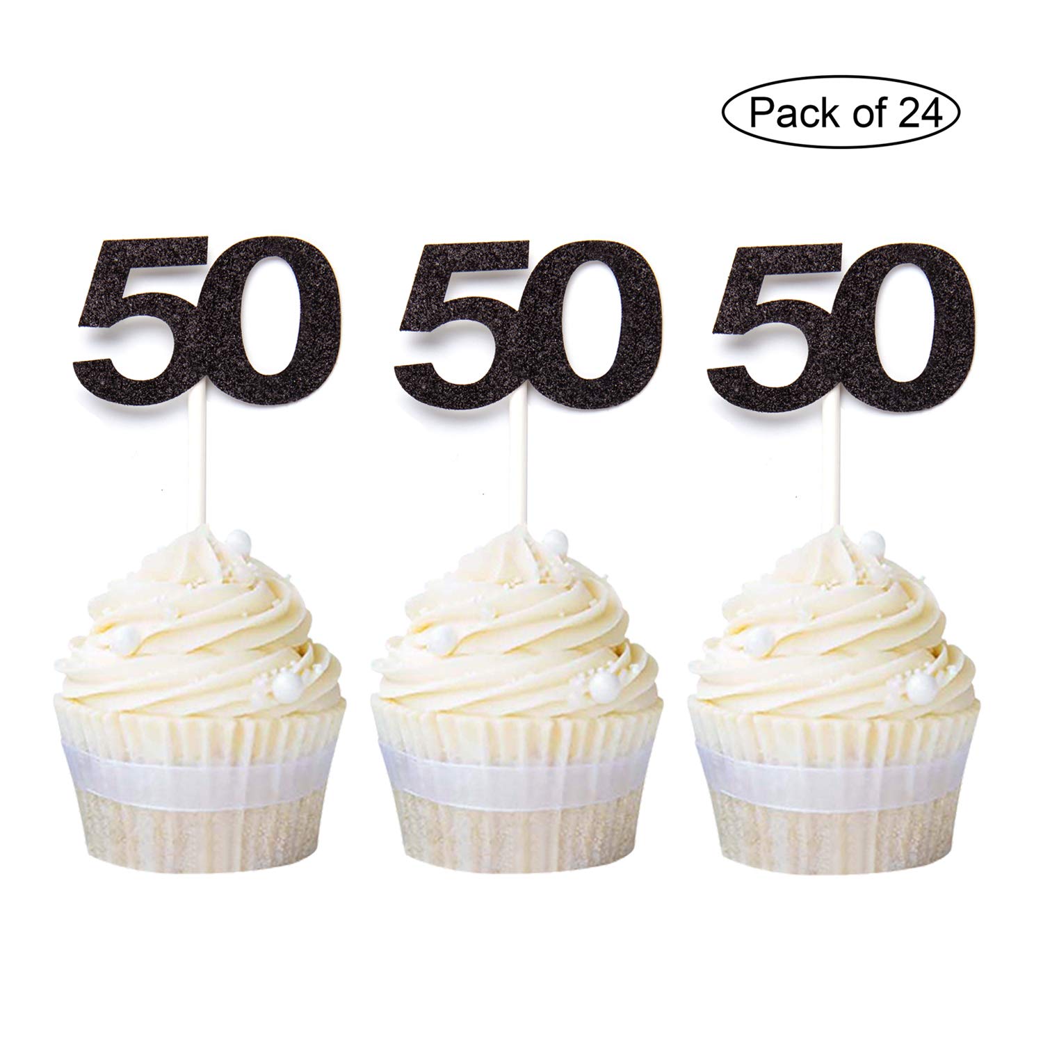 Buy Newqueen 24 Pieces Glitter Number 50 Cupcake Toppers Black Age ...