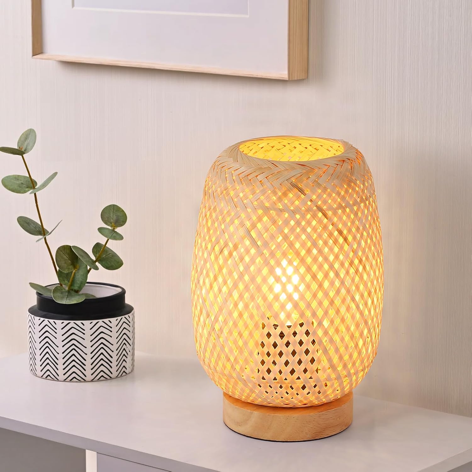 Casamoon Farmhous Small Rattan Table Lamp, Hand-Wovern Bamboo End Table ...