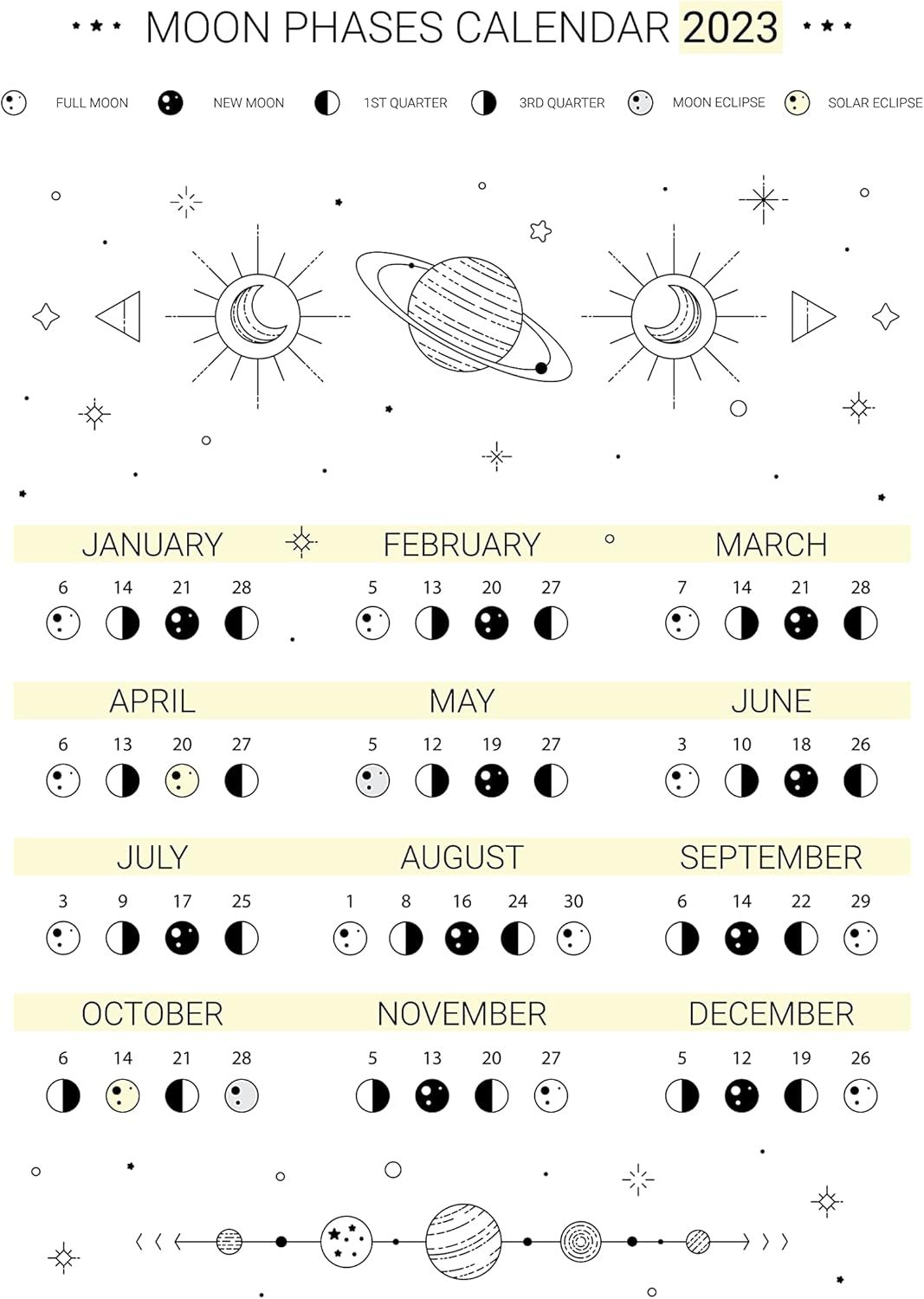 Amazon.com: 2023 Moon Phase Wall Calendar - Hangable 12 Month Lunar ...